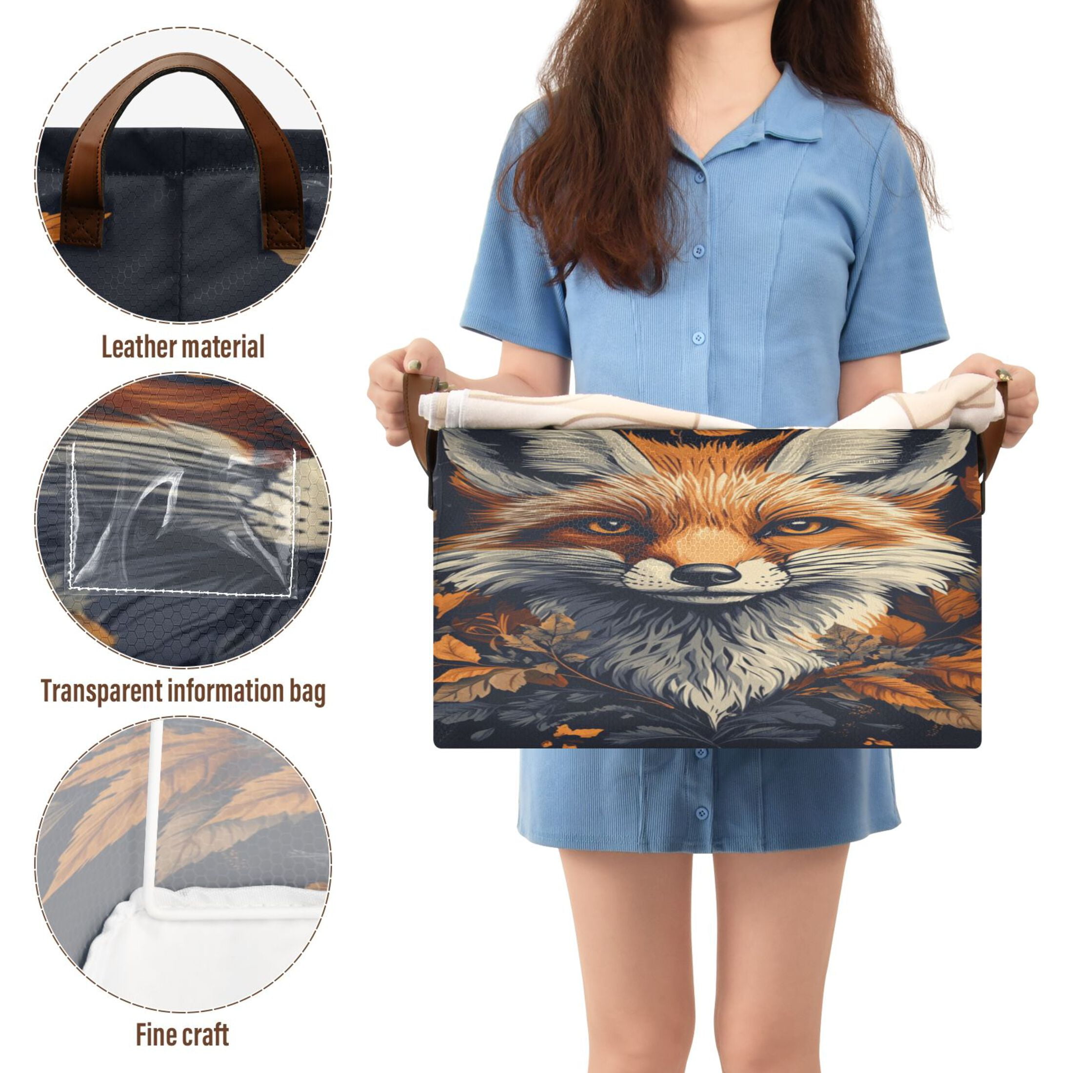 BZSMCE Collapsible Fabric Cube Storage Bins Fox Head Painting Design ...