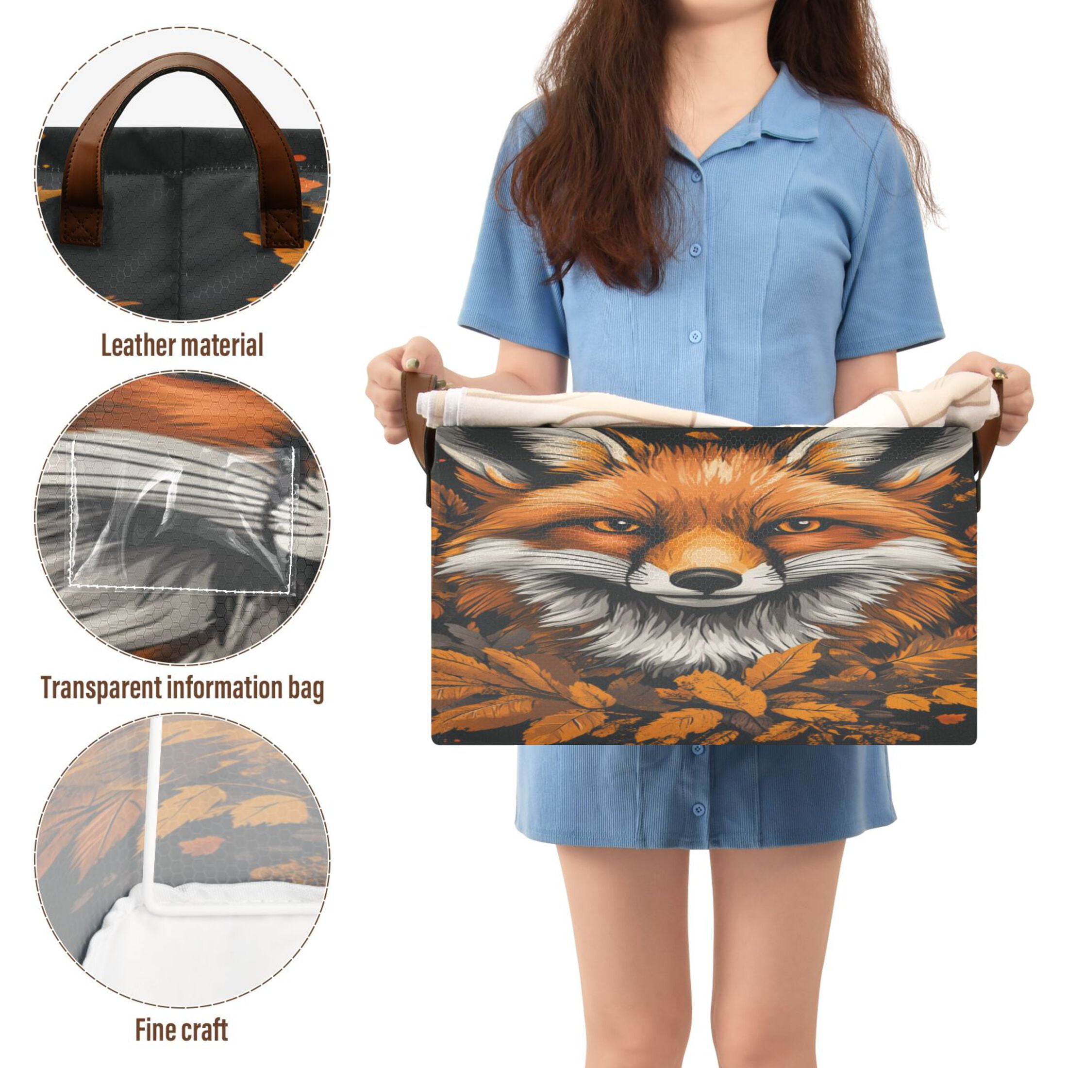 BZSMCE Collapsible Fabric Cube Storage Bins Fox Head Pattern Design ...