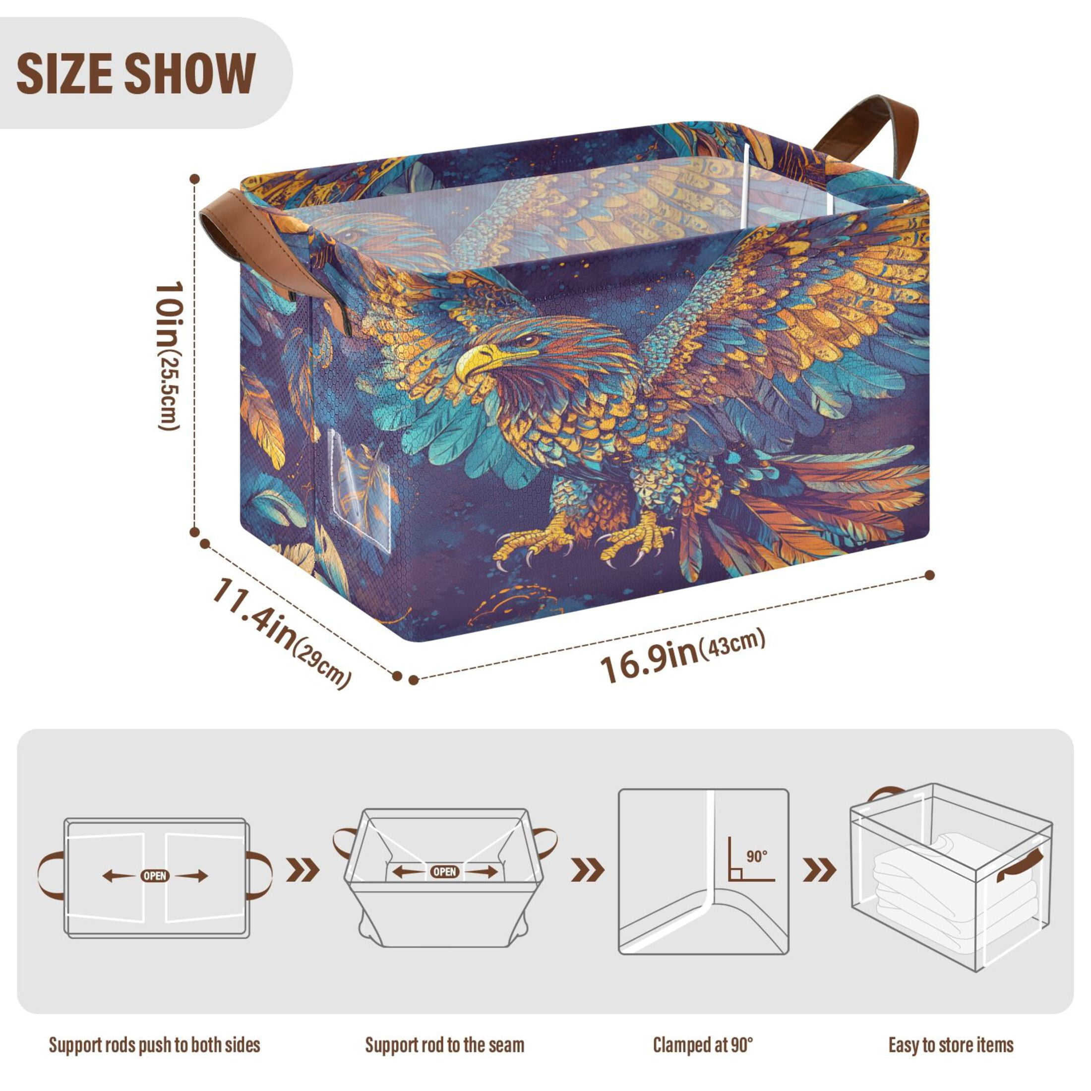 BZSMCE Collapsible Fabric Cube Storage Bins Green Bird Patren Design ...