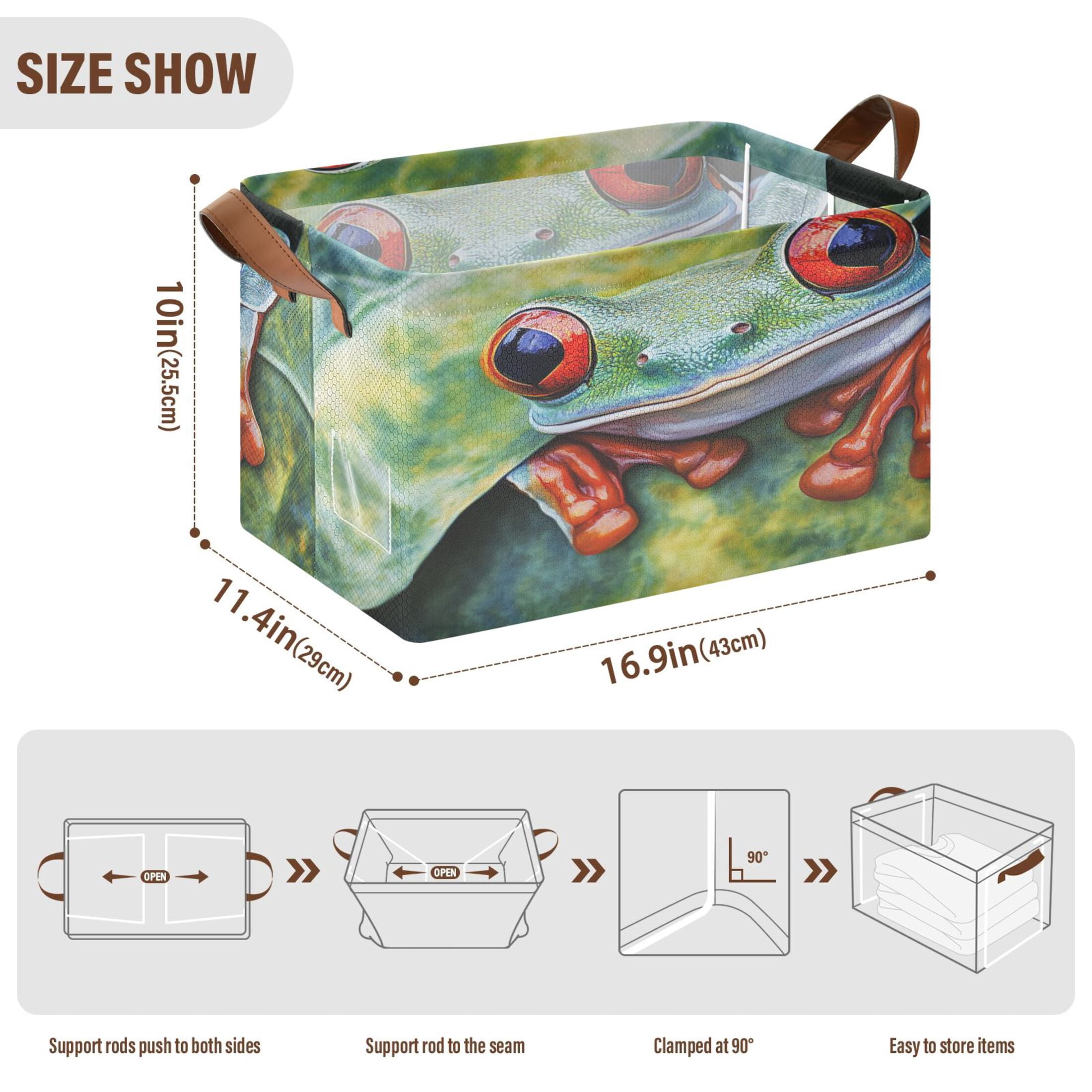 BZSMCE Collapsible Fabric Cube Storage Bins Green Frog Design Pattern ...