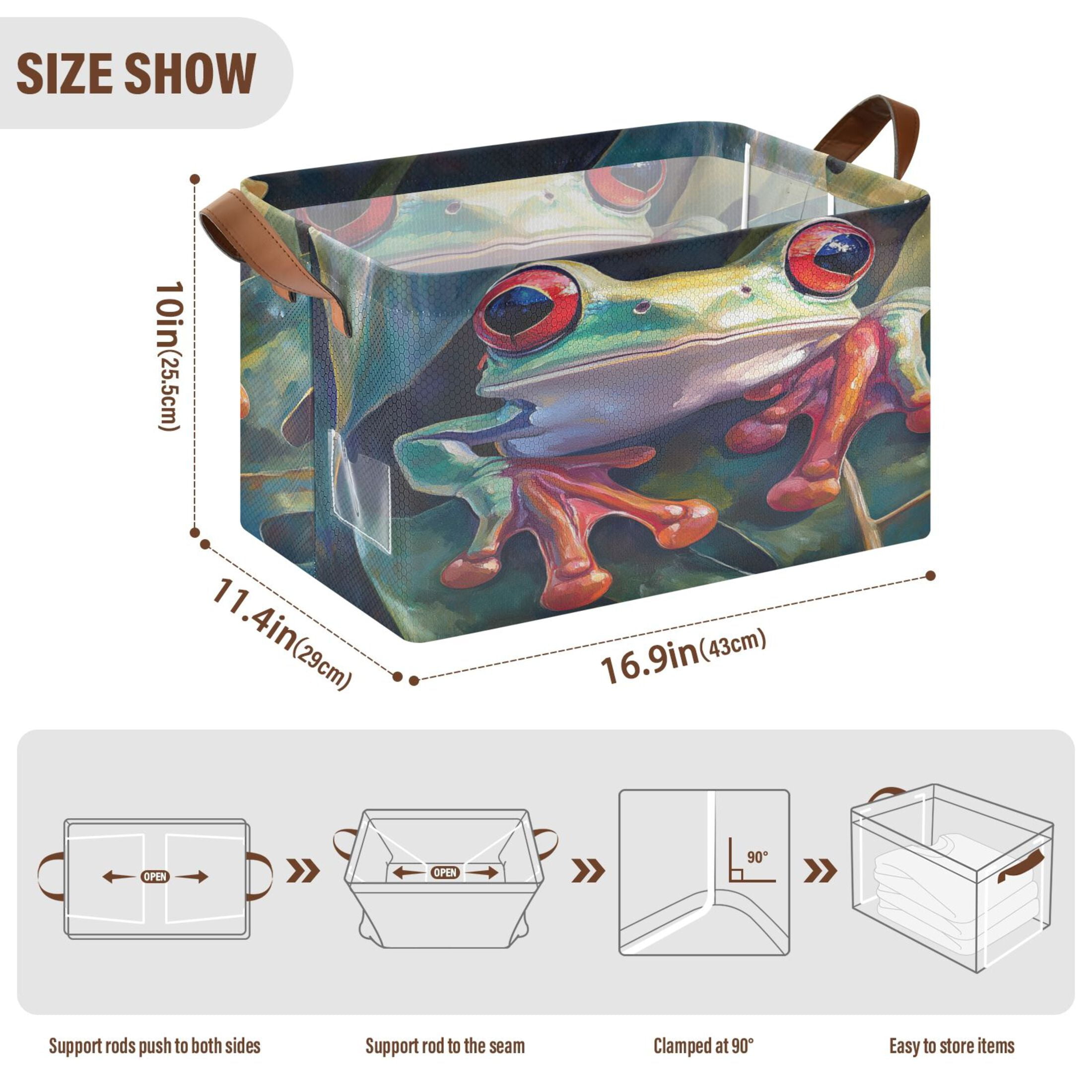 BZSMCE Collapsible Fabric Cube Storage Bins Green Frog Plainting Design ...