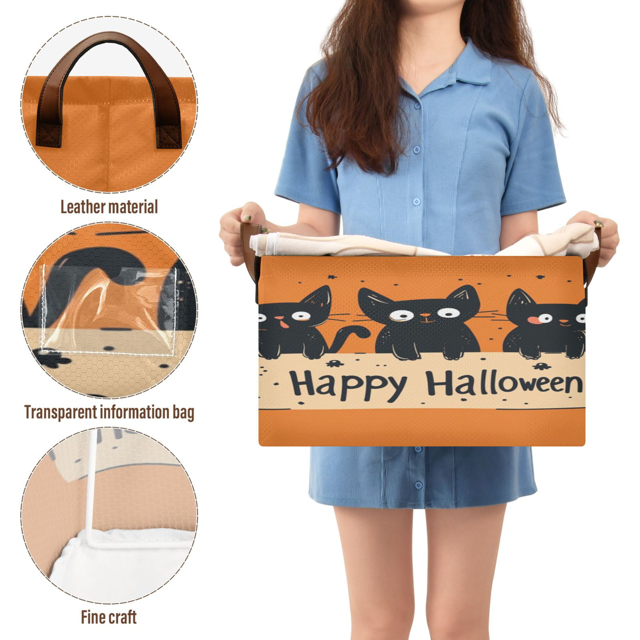 BZSMCE Collapsible Fabric Cube Storage Bins Halloween Black Cats Design ...