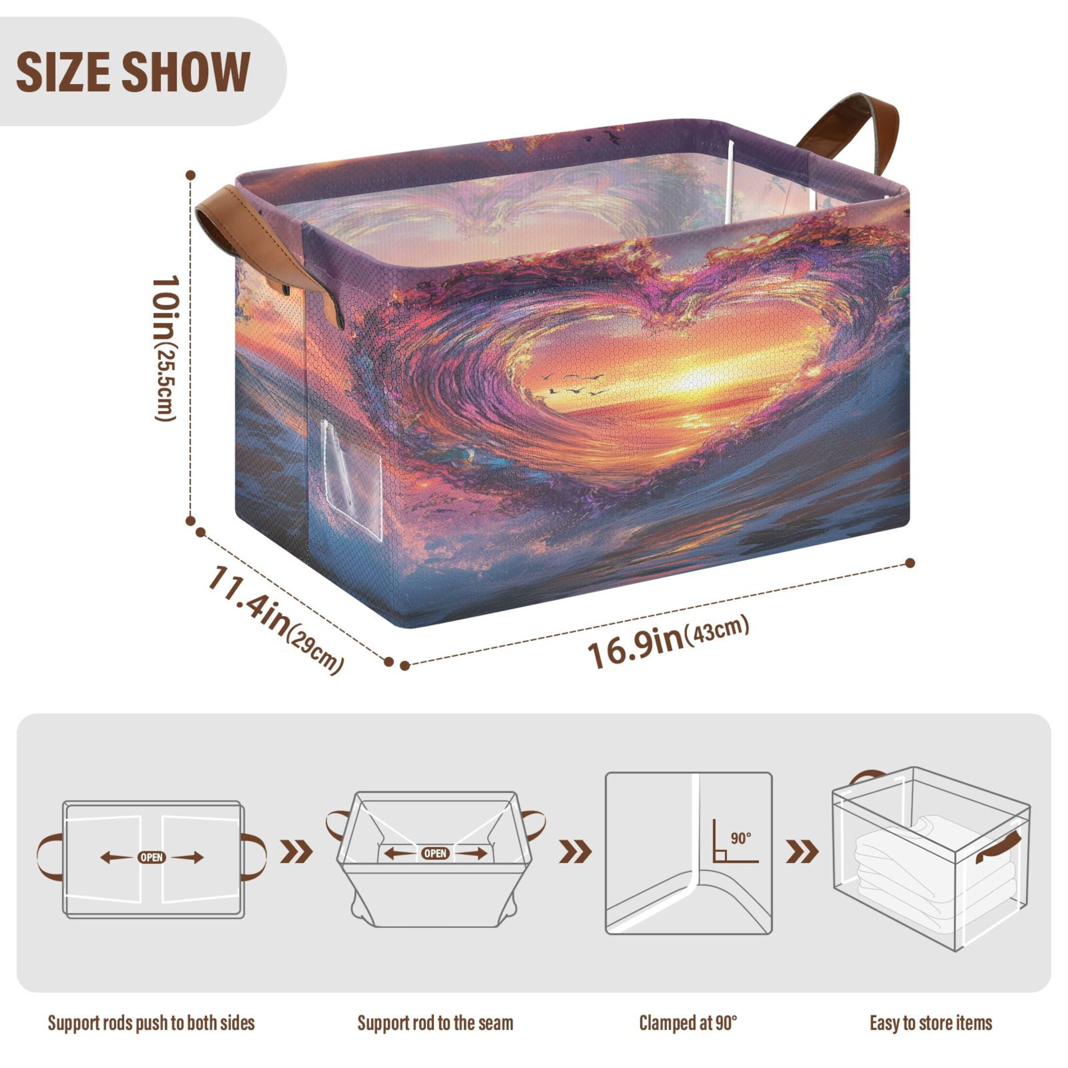 BZSMCE Collapsible Fabric Cube Storage Bins Heart-shaped Wave Design ...