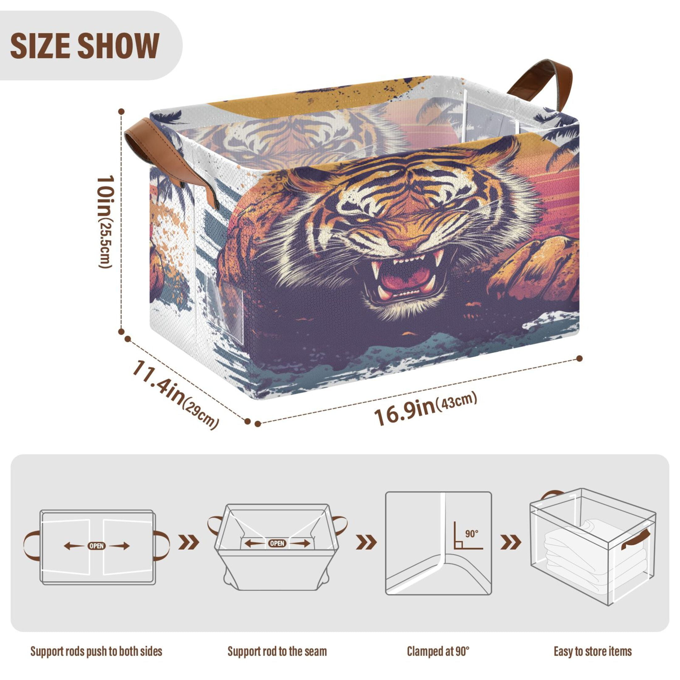 BZSMCE Collapsible Fabric Cube Storage Bins Huff Tiger Pattern Design ...