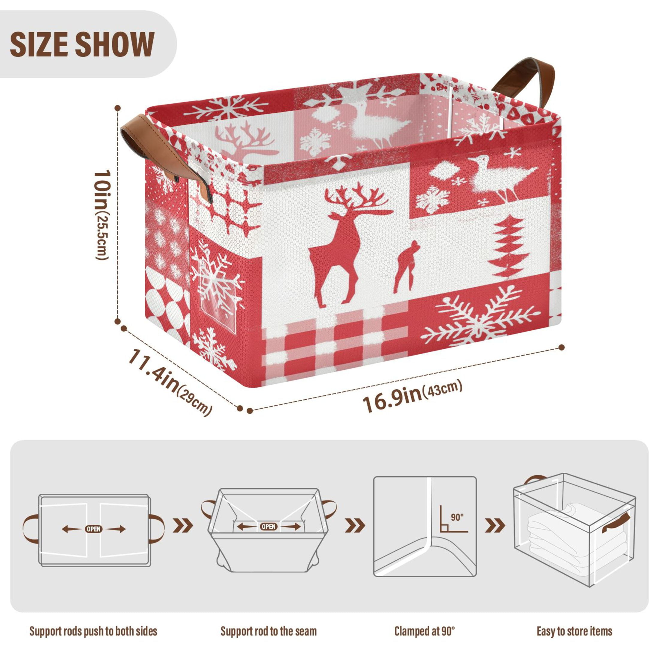BZSMCE Collapsible Fabric Cube Storage Bins Joyful Flake Tree Deer Design Pattern Storage Box ...