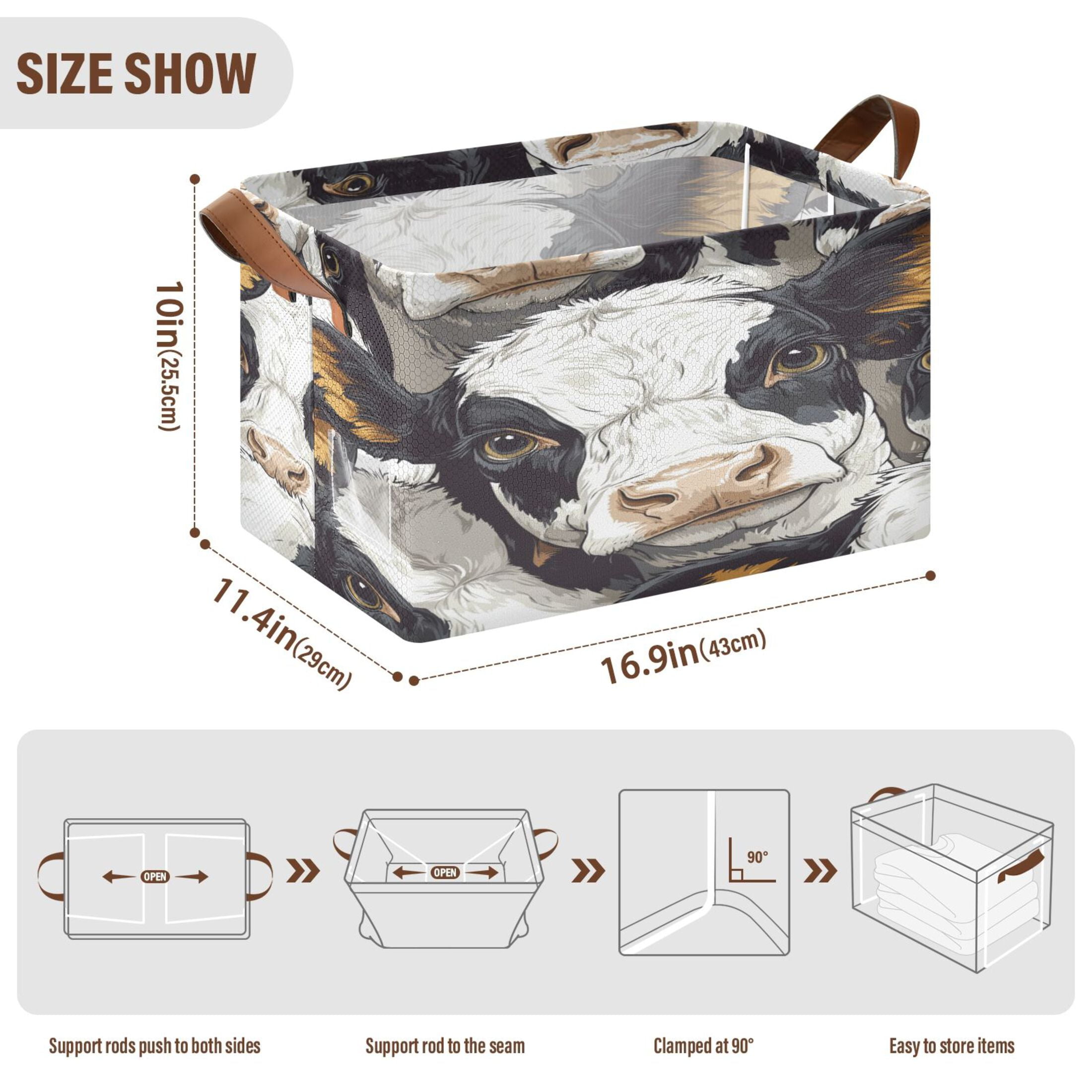 BZSMCE Collapsible Fabric Cube Storage Bins Milk Cow Pattern Design ...