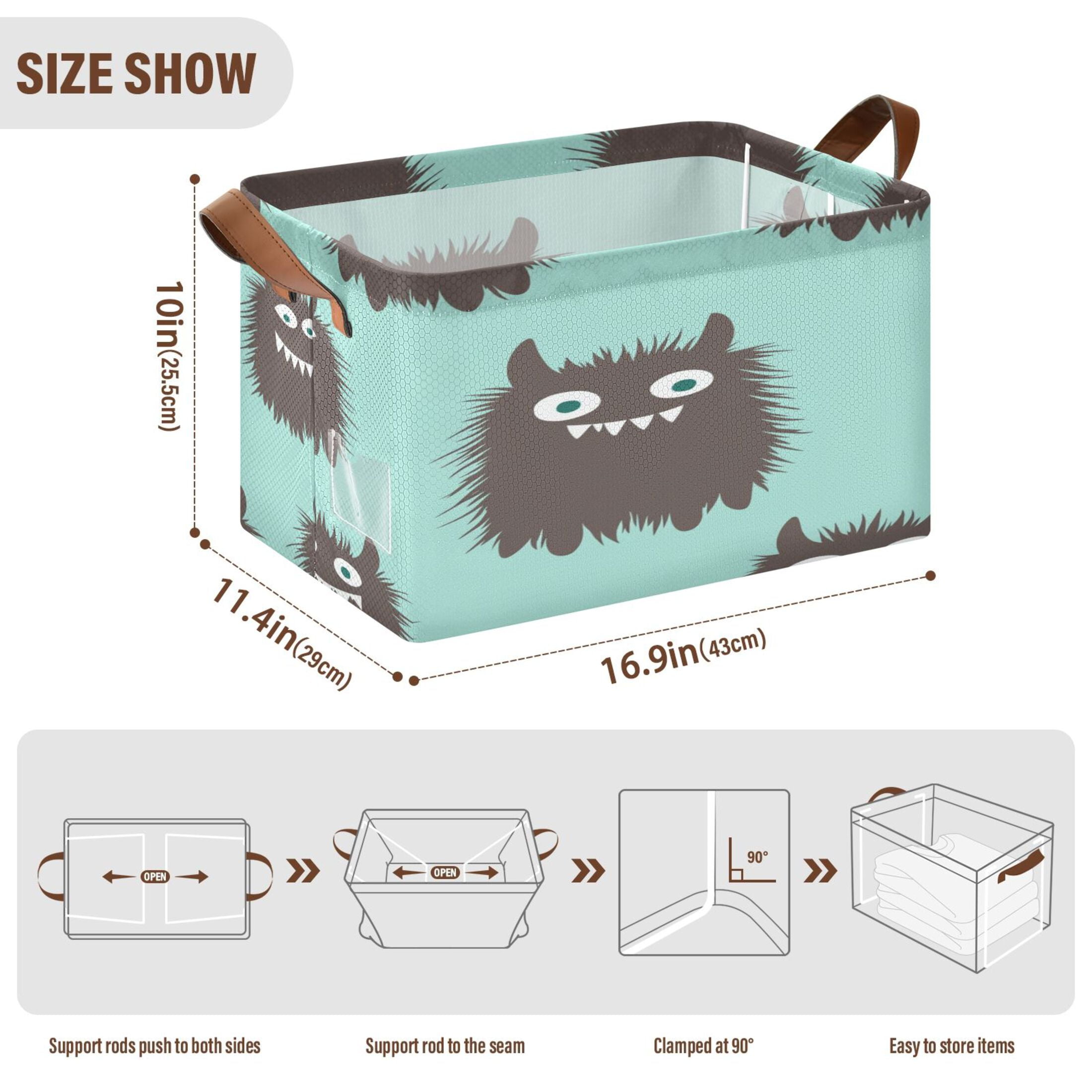 BZSMCE Collapsible Fabric Cube Storage Bins Mini Shaggy Monste Pattern ...