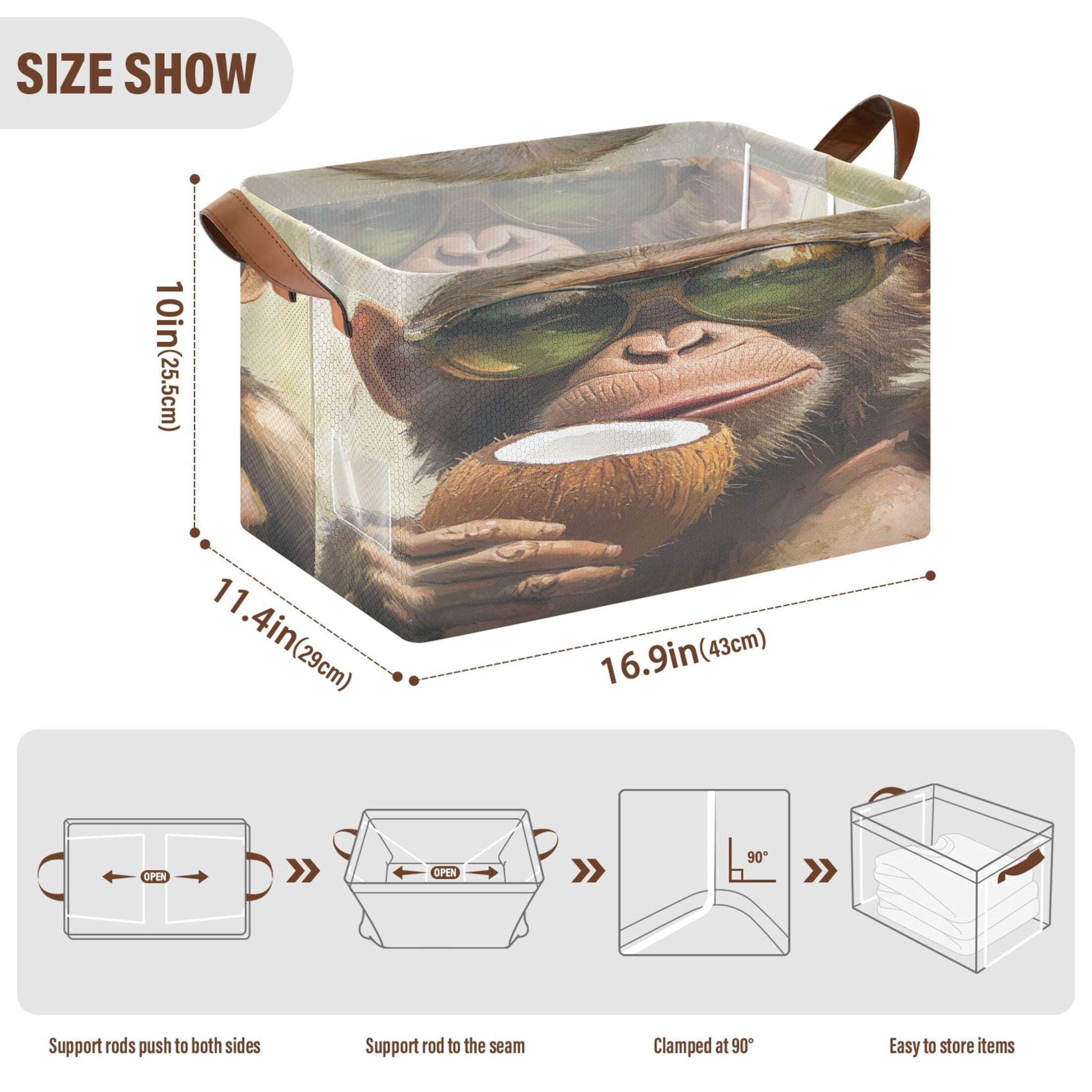 BZSMCE Collapsible Fabric Cube Storage Bins Monkey Drinking Coconut ...