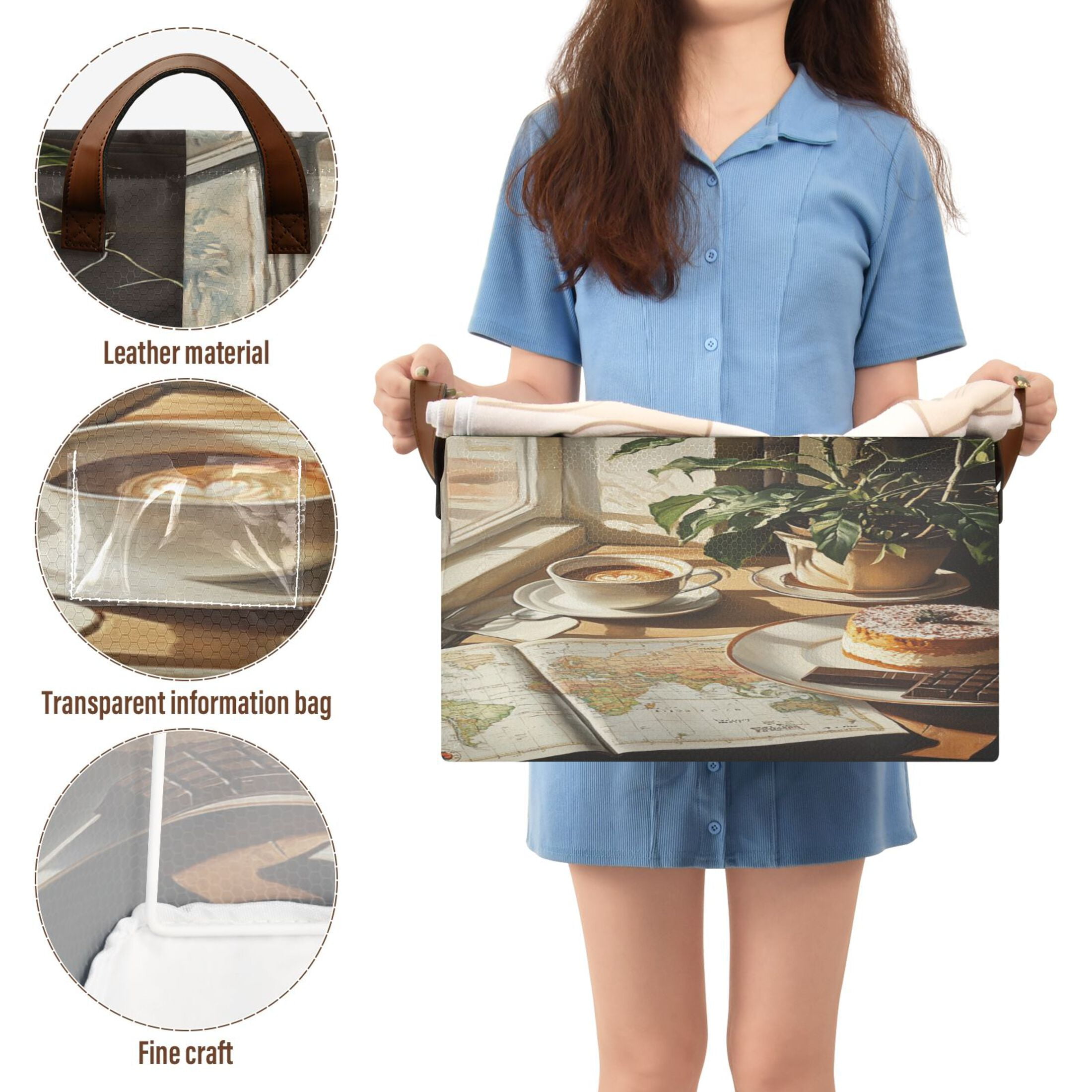 BZSMCE Collapsible Fabric Cube Storage Bins Moring Suny Cake and Coffe ...