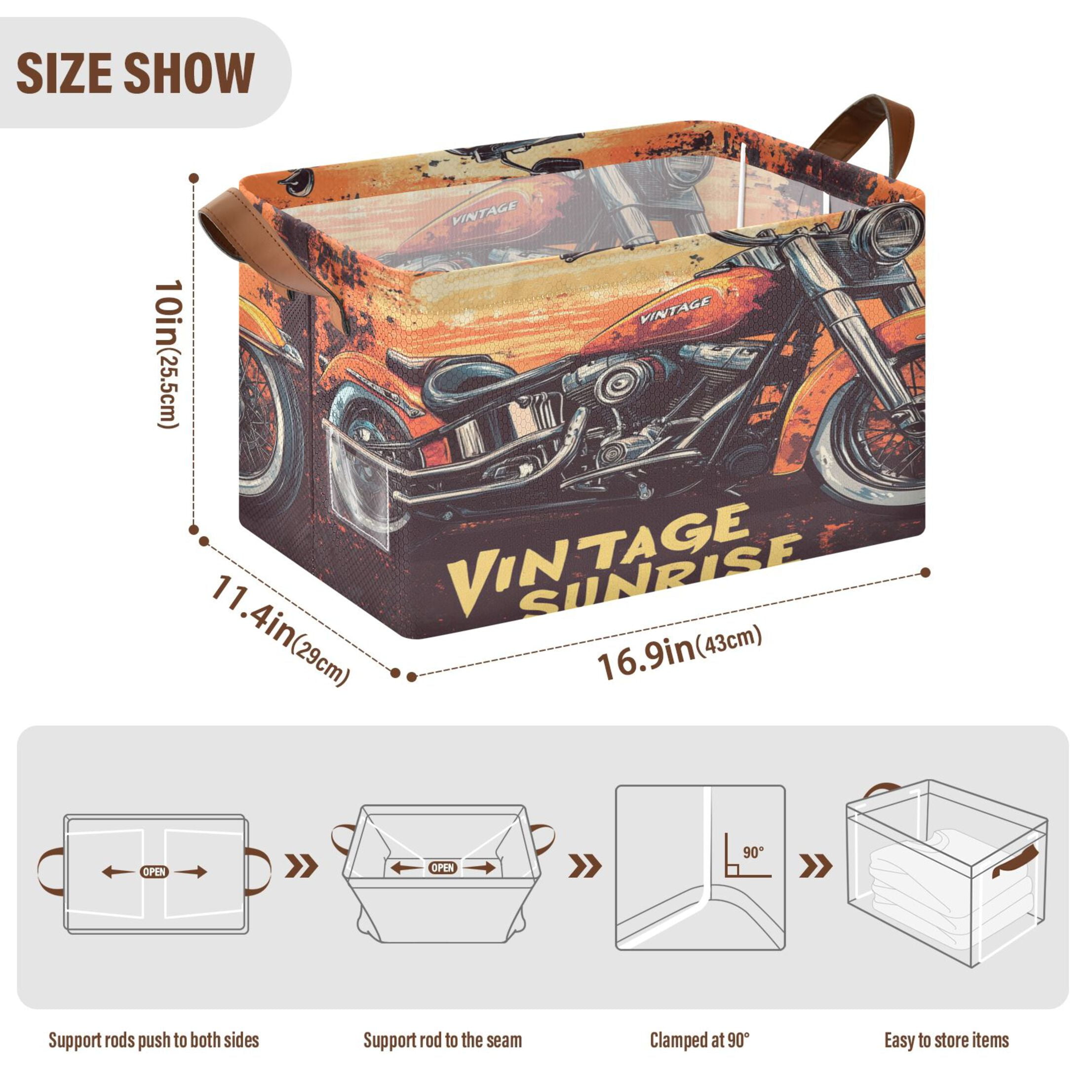 BZSMCE Collapsible Fabric Cube Storage Bins Motorcycle Pattern Design ...
