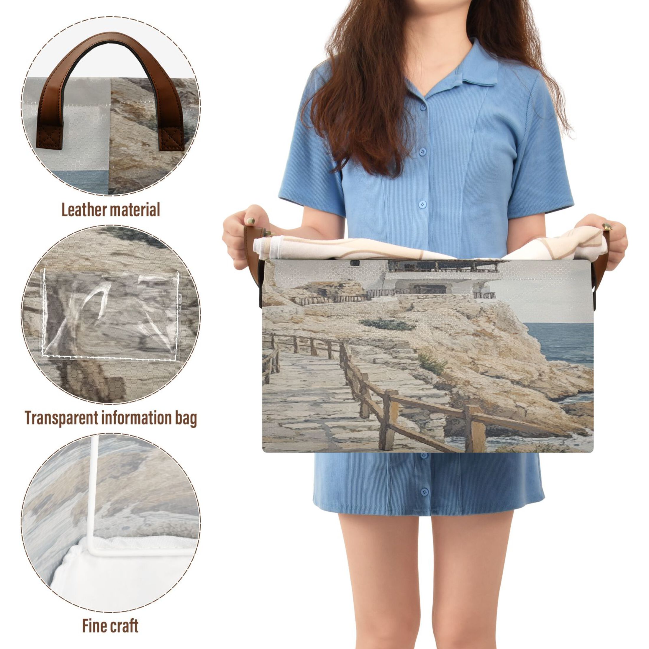 BZSMCE Collapsible Fabric Cube Storage Bins Natural Rocky Coast Design ...