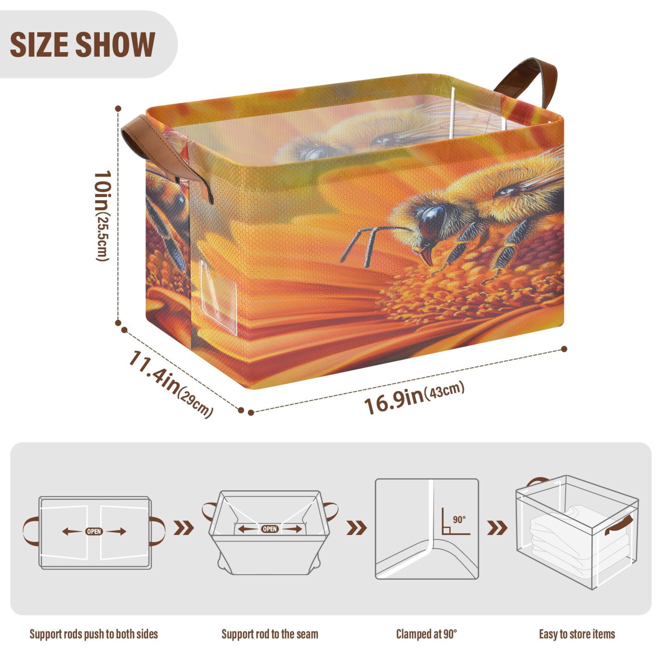 BZSMCE Collapsible Fabric Cube Storage Bins Oil Bee Patting Design ...