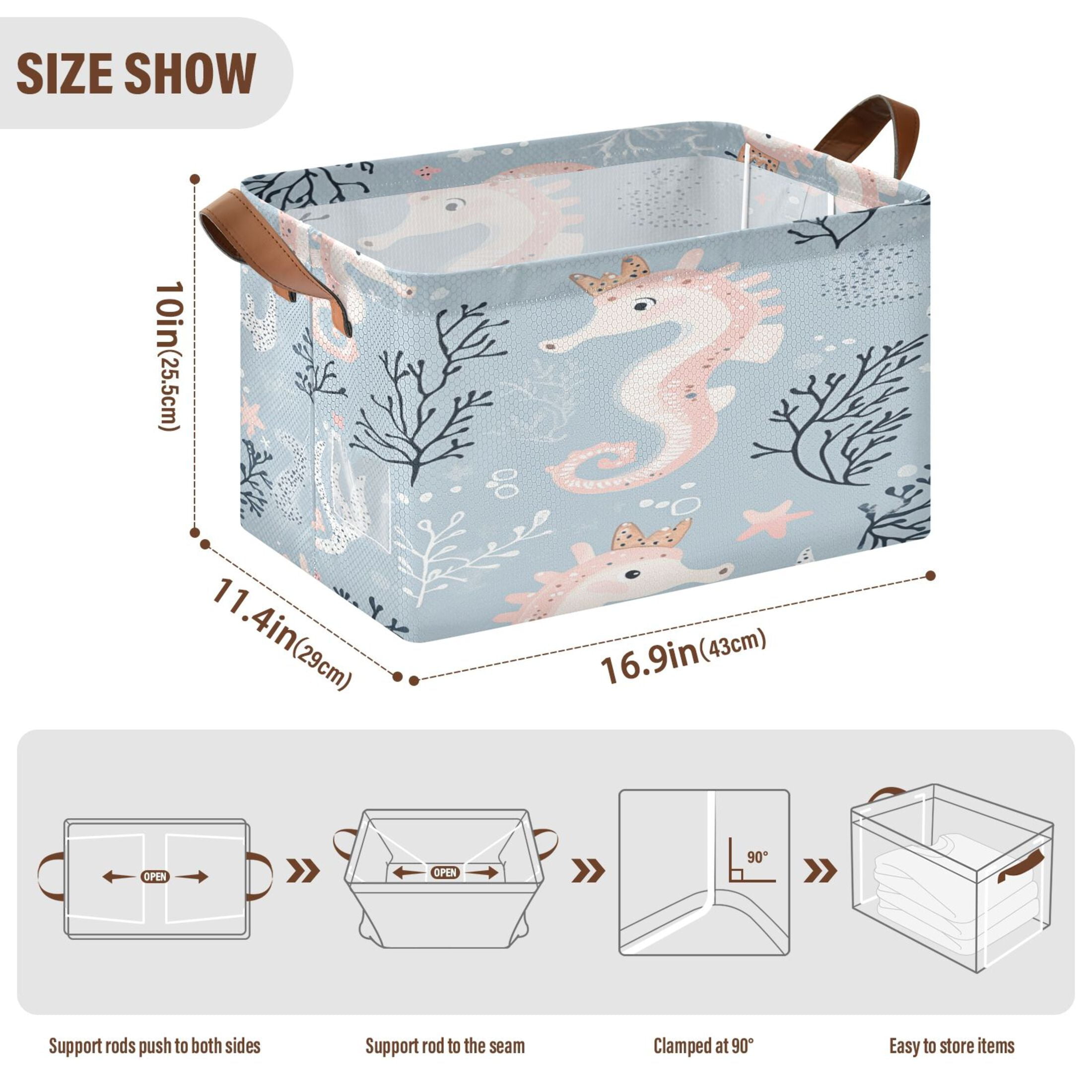 BZSMCE Collapsible Fabric Cube Storage Bins Oil Pattern Of Seahorses ...