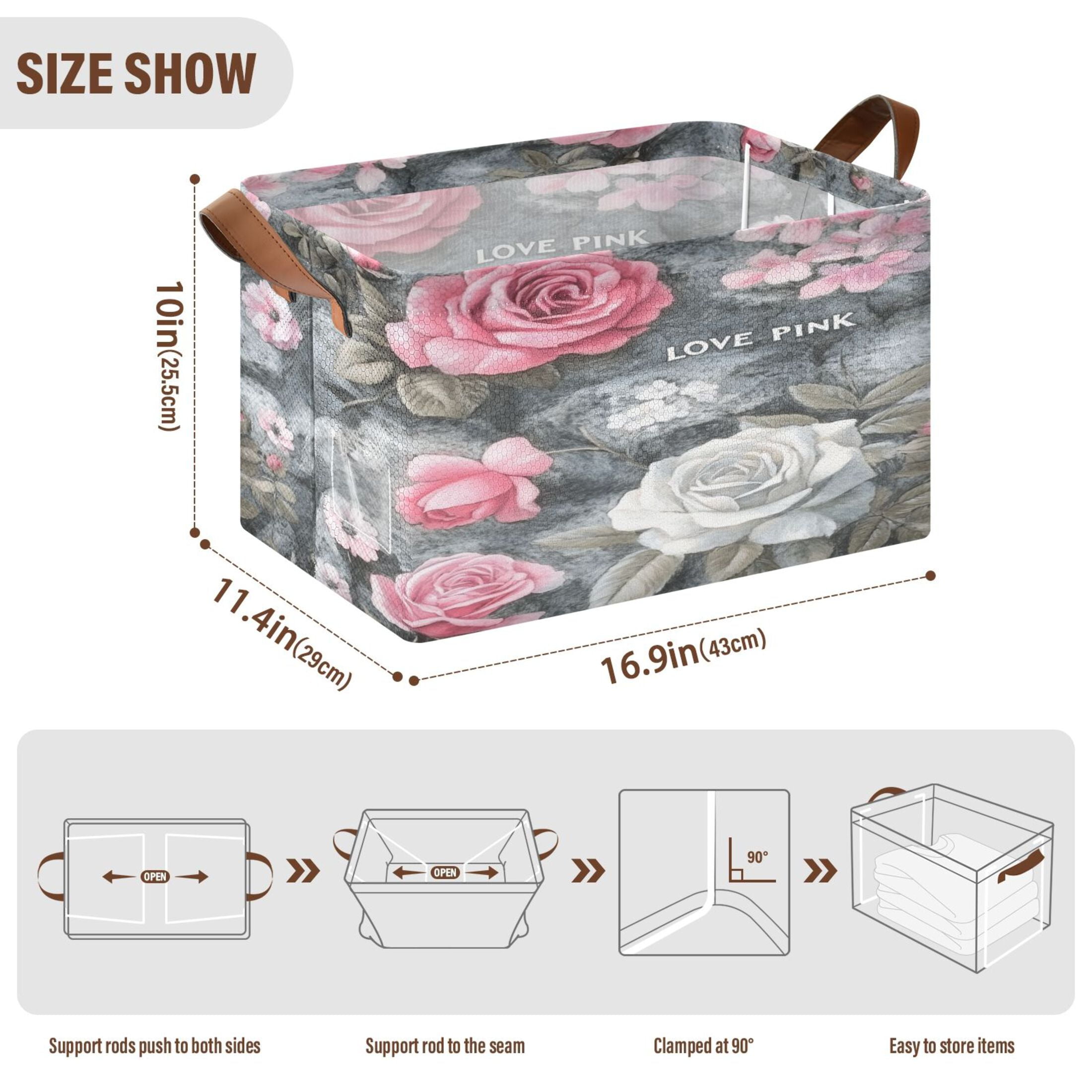 BZSMCE Collapsible Fabric Cube Storage Bins Oil Rose Pattern Design ...