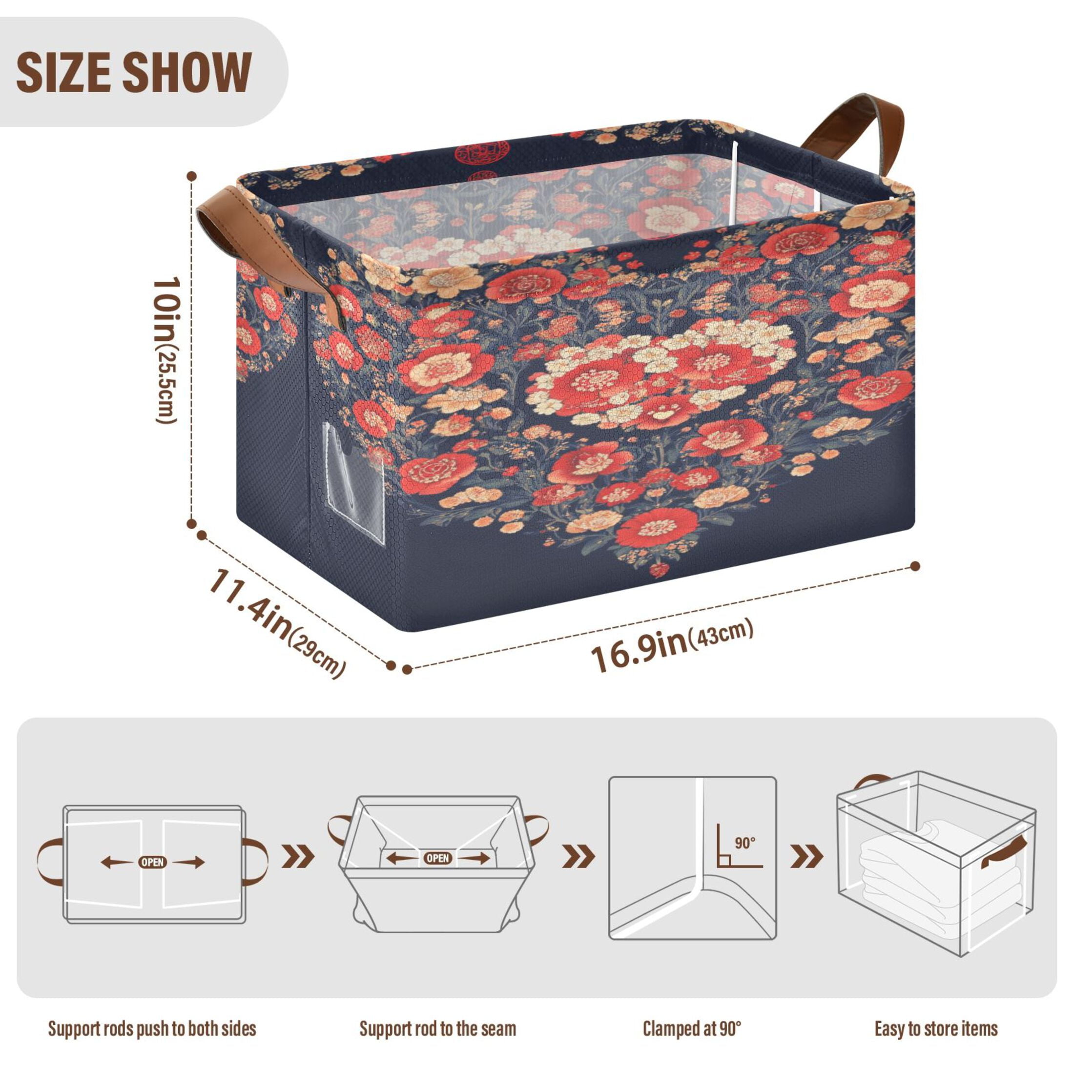 BZSMCE Collapsible Fabric Cube Storage Bins Pattern Of Heart Shaped ...