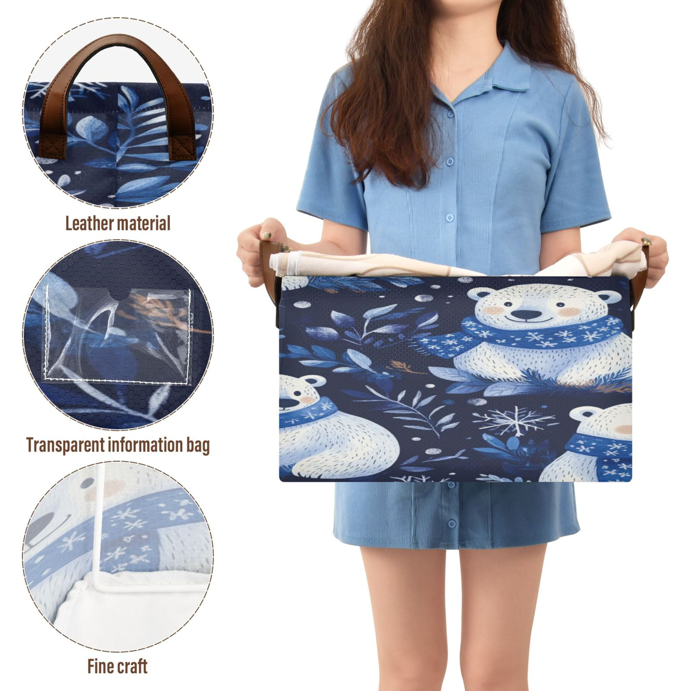 BZSMCE Collapsible Fabric Cube Storage Bins Polar Bears in Blue Scarf ...