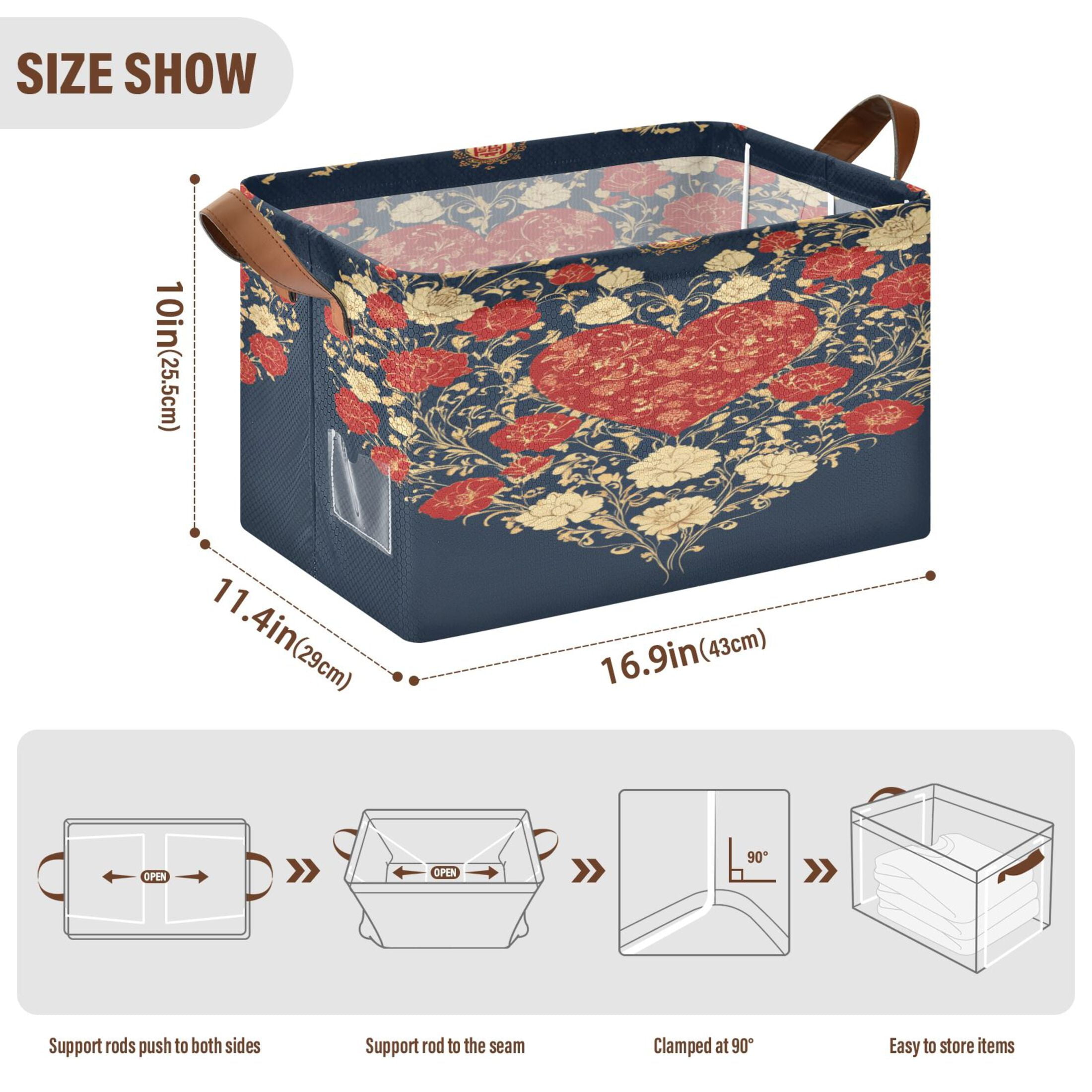 BZSMCE Collapsible Fabric Cube Storage Bins Printing Of Heart Shaped ...