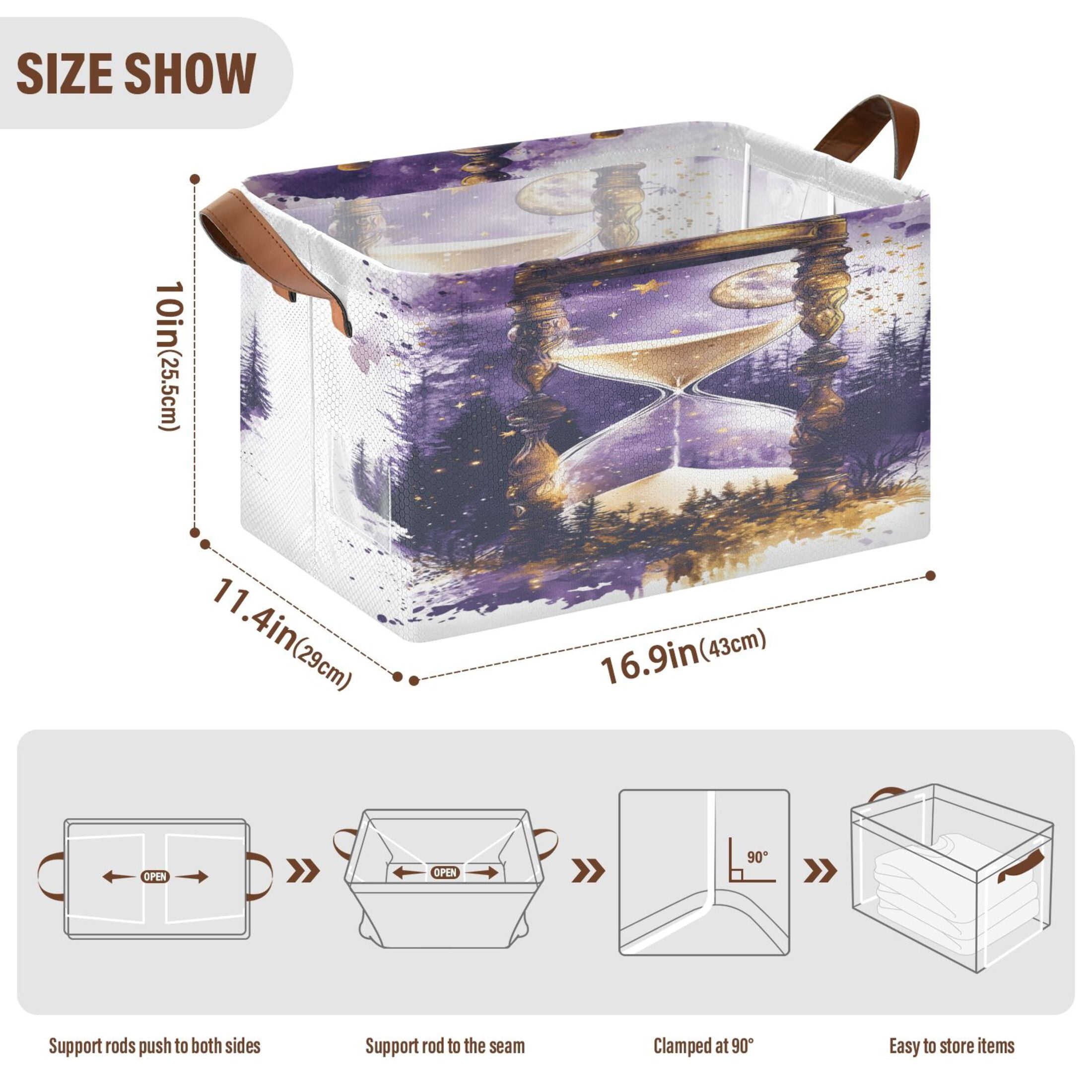 BZSMCE Collapsible Fabric Cube Storage Bins Purple Mystical Hourglass ...