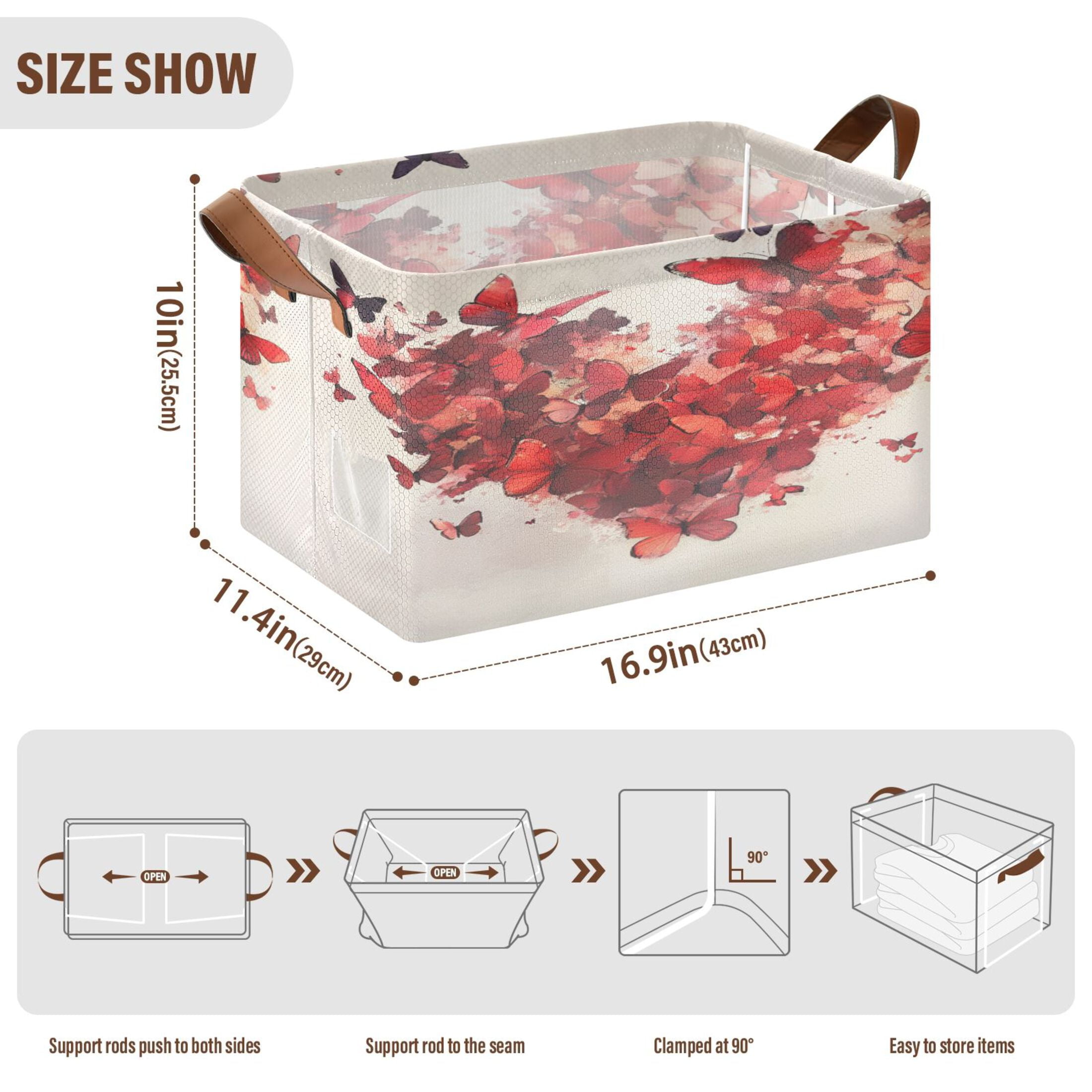 BZSMCE Collapsible Fabric Cube Storage Bins Red Butterfly Heart Design ...