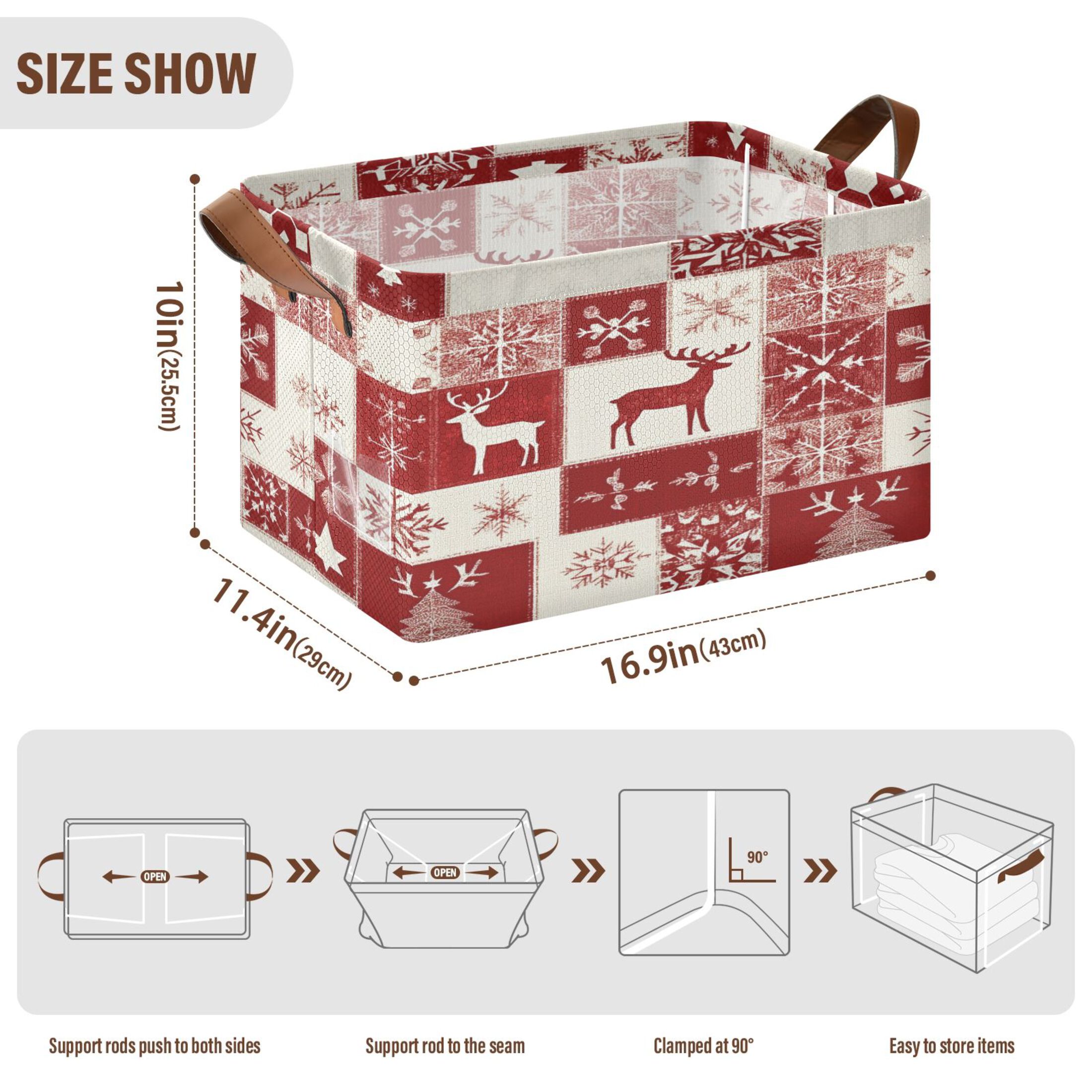 BZSMCE Collapsible Fabric Cube Storage Bins Red Christmas Printing ...