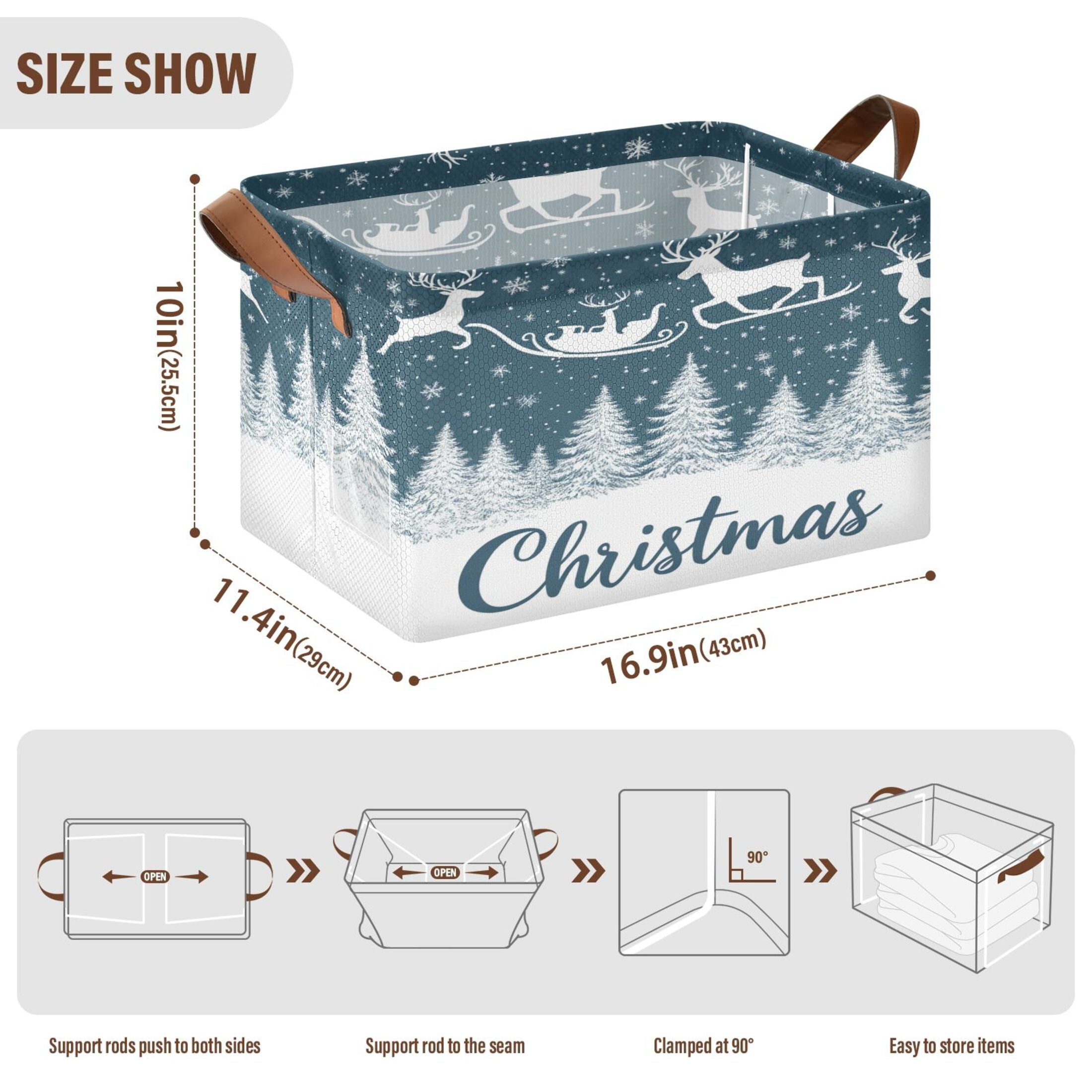 BZSMCE Collapsible Fabric Cube Storage Bins Reindeer Soaring on The ...
