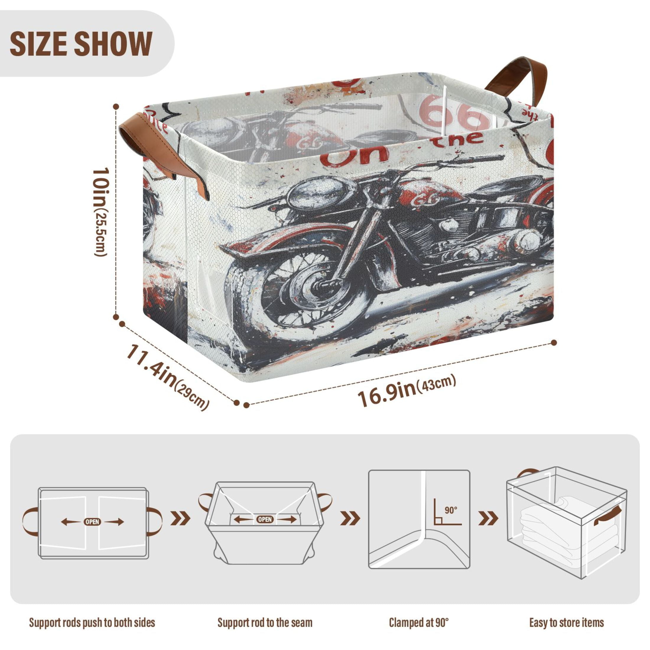 BZSMCE Collapsible Fabric Cube Storage Bins Retro Motorcycle Plainting ...