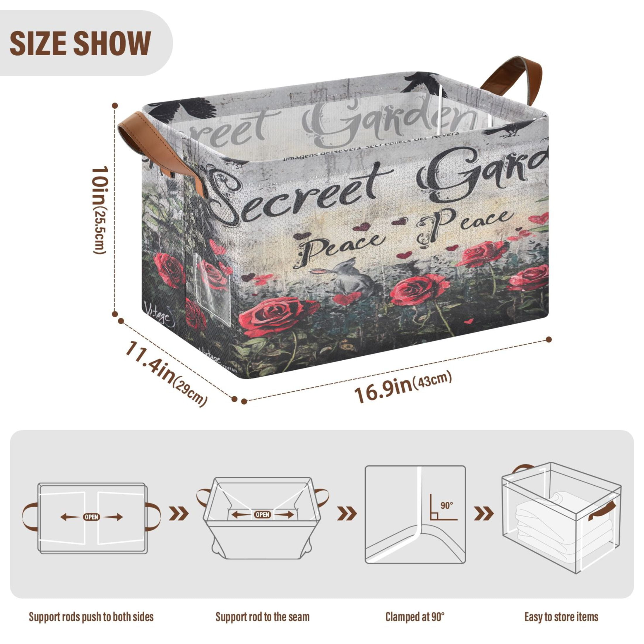 BZSMCE Collapsible Fabric Cube Storage Bins Seamle Of Red Roses Pattern ...