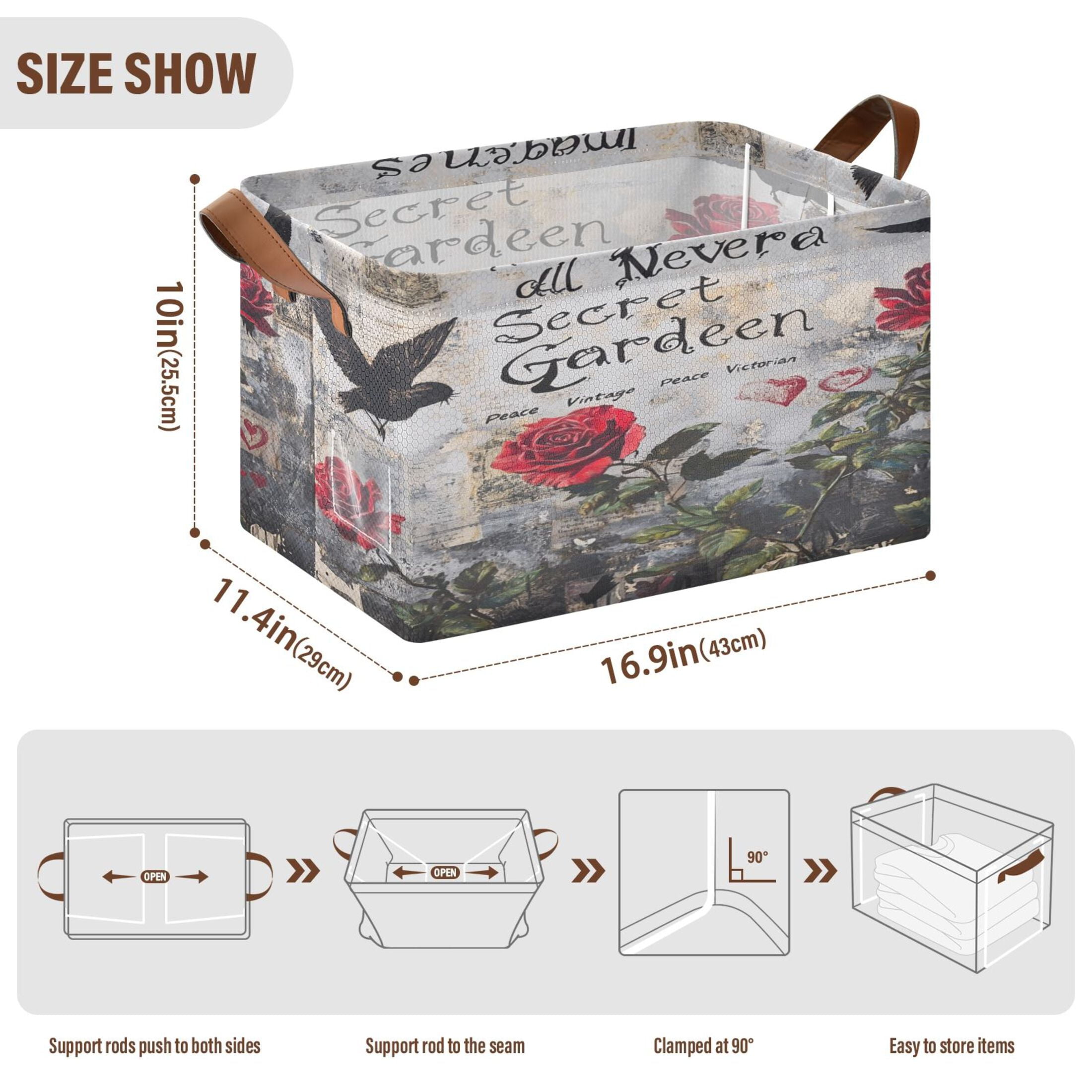 BZSMCE Collapsible Fabric Cube Storage Bins Seamle Of Red Roses ...