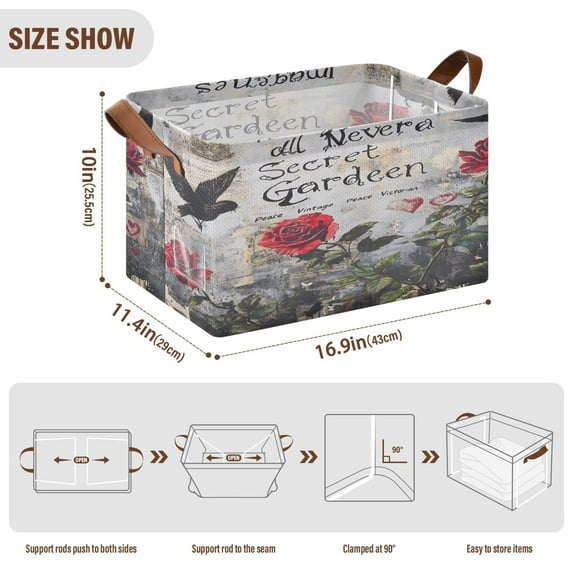 BZSMCE Collapsible Fabric Cube Storage Bins Seamle Of Red Roses ...