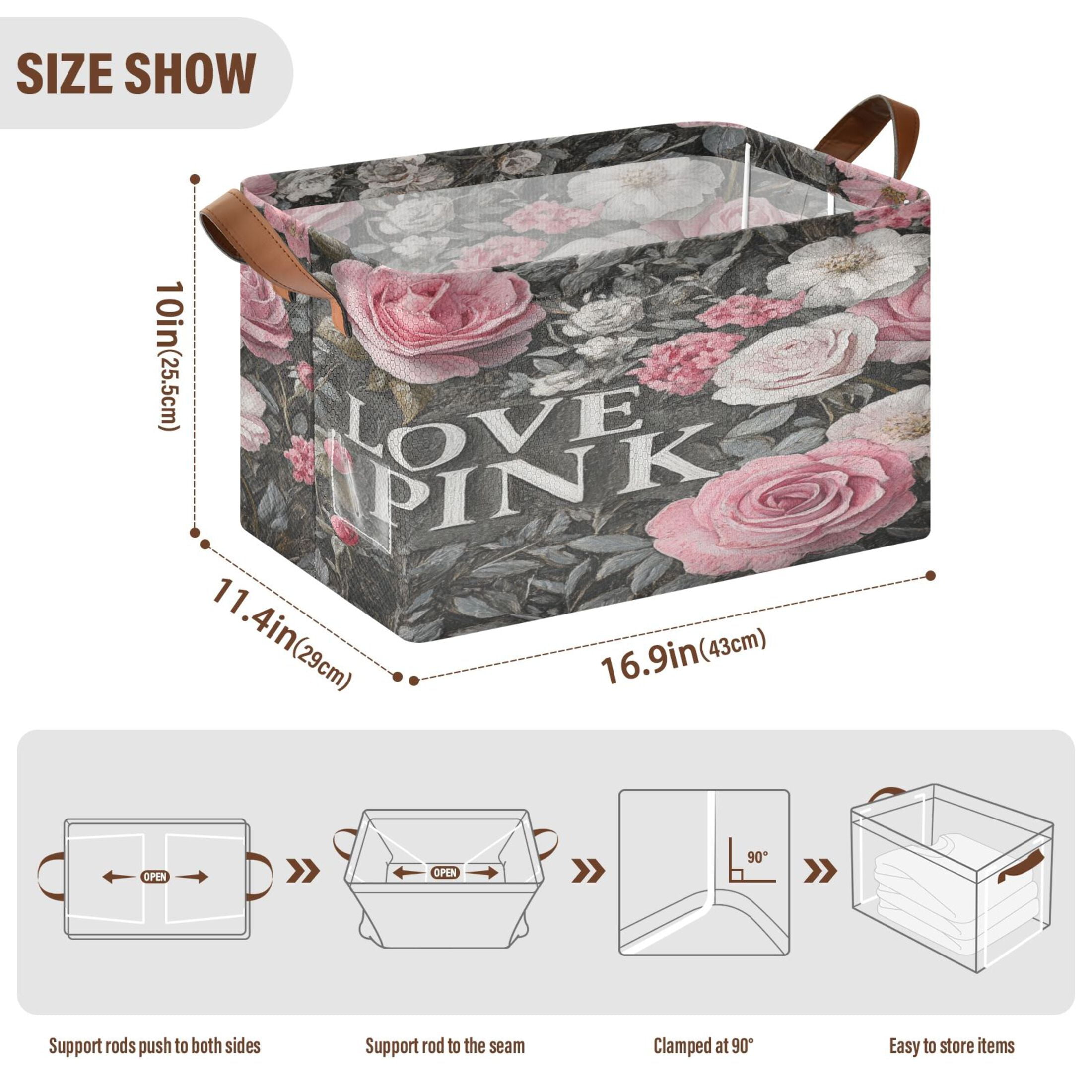 BZSMCE Collapsible Fabric Cube Storage Bins Seamle Of Roses Pattern ...