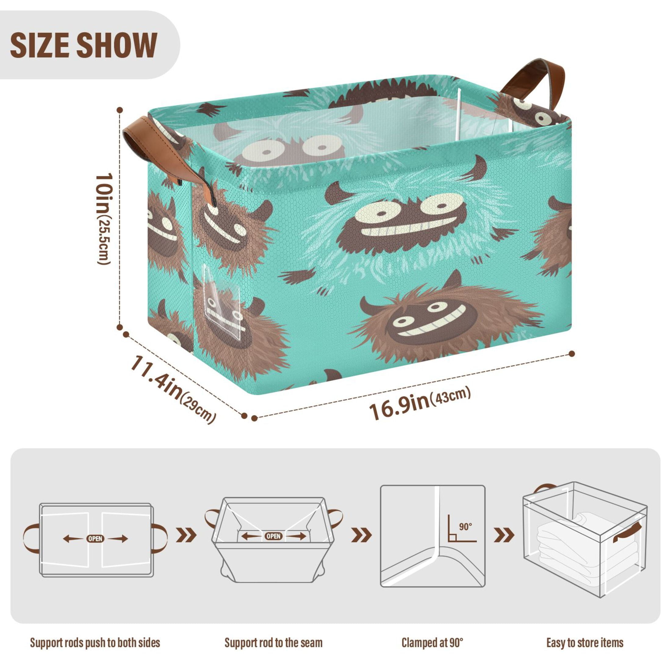 BZSMCE Collapsible Fabric Cube Storage Bins Shaggy Monster Cute Pattern ...