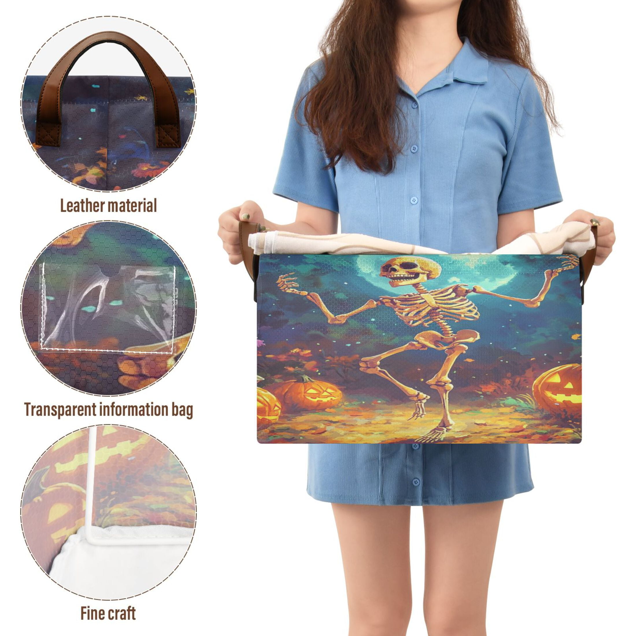 BZSMCE Collapsible Fabric Cube Storage Bins Skeleton Dancer Design ...