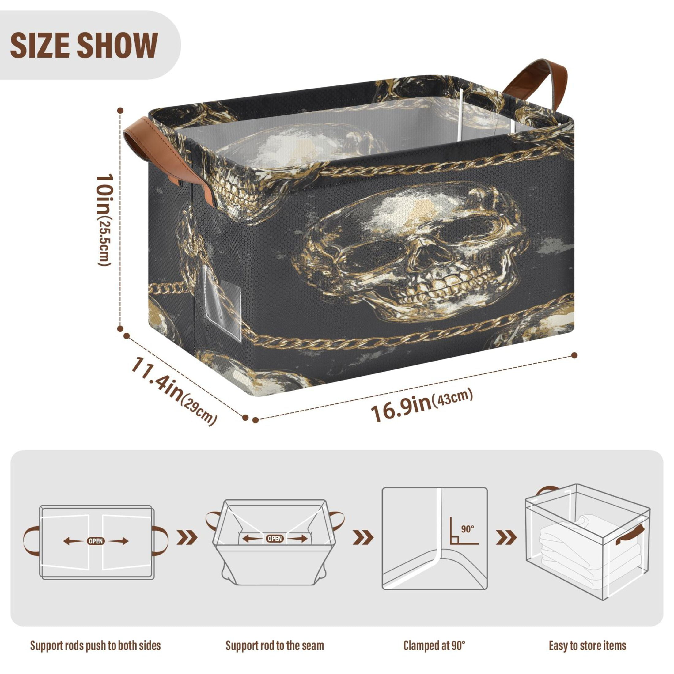 BZSMCE Collapsible Fabric Cube Storage Bins Skeletons Wearing Gold ...