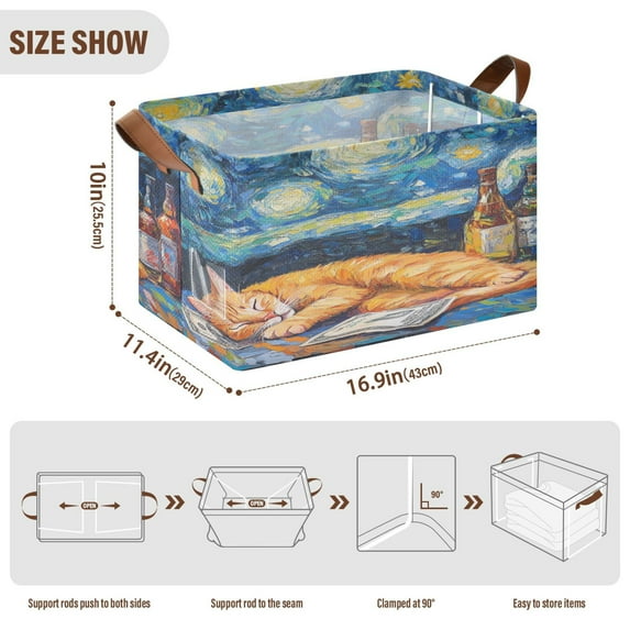 BZSMCE Collapsible Fabric Cube Storage Bins Sleeping Cat Printing ...