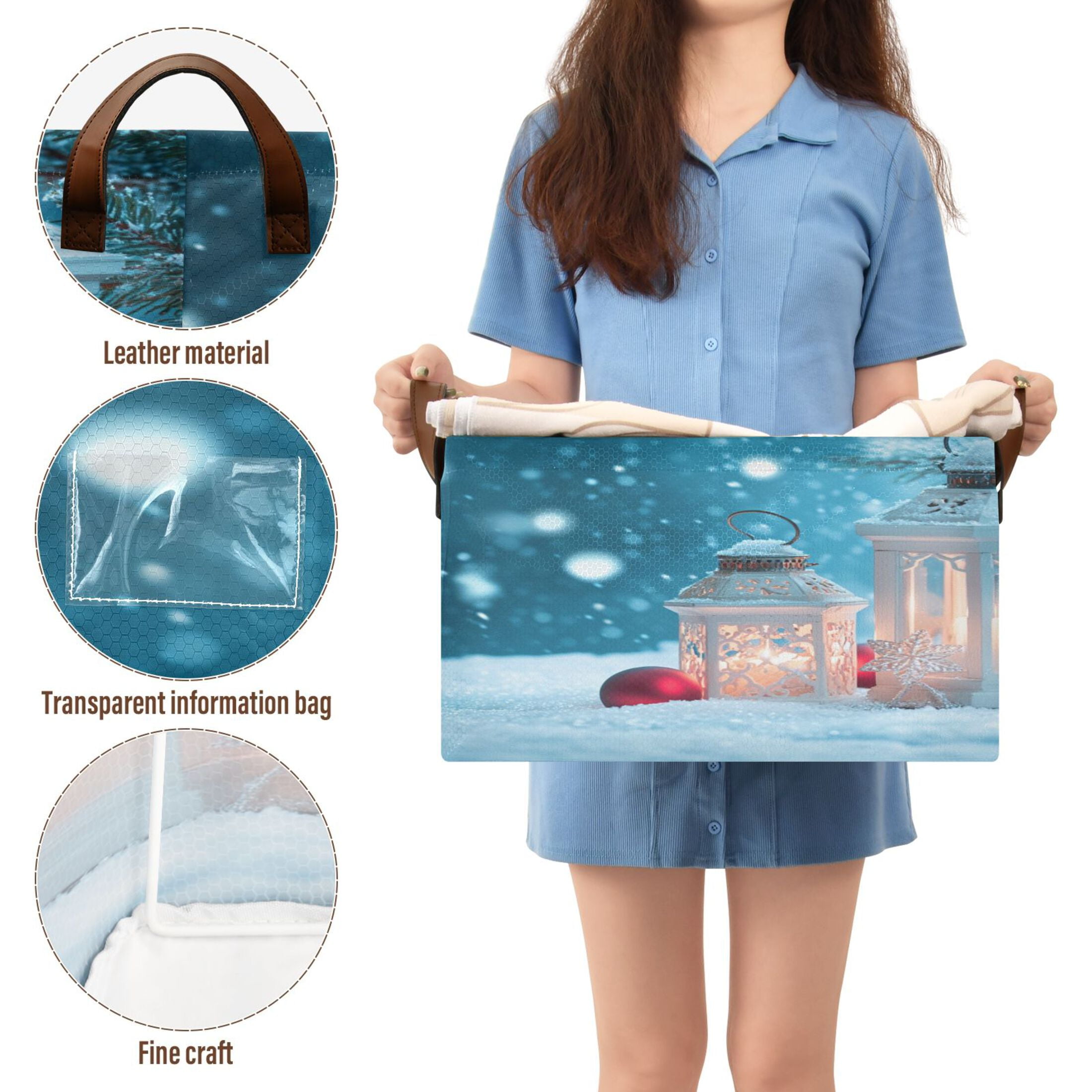 BZSMCE Collapsible Fabric Cube Storage Bins Snow Candle Pattern Design ...