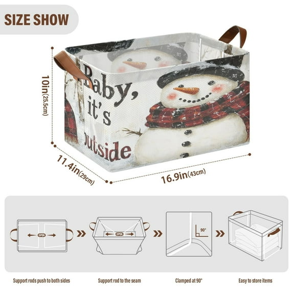 BZSMCE Collapsible Fabric Cube Storage Bins Snowman with The Words ...