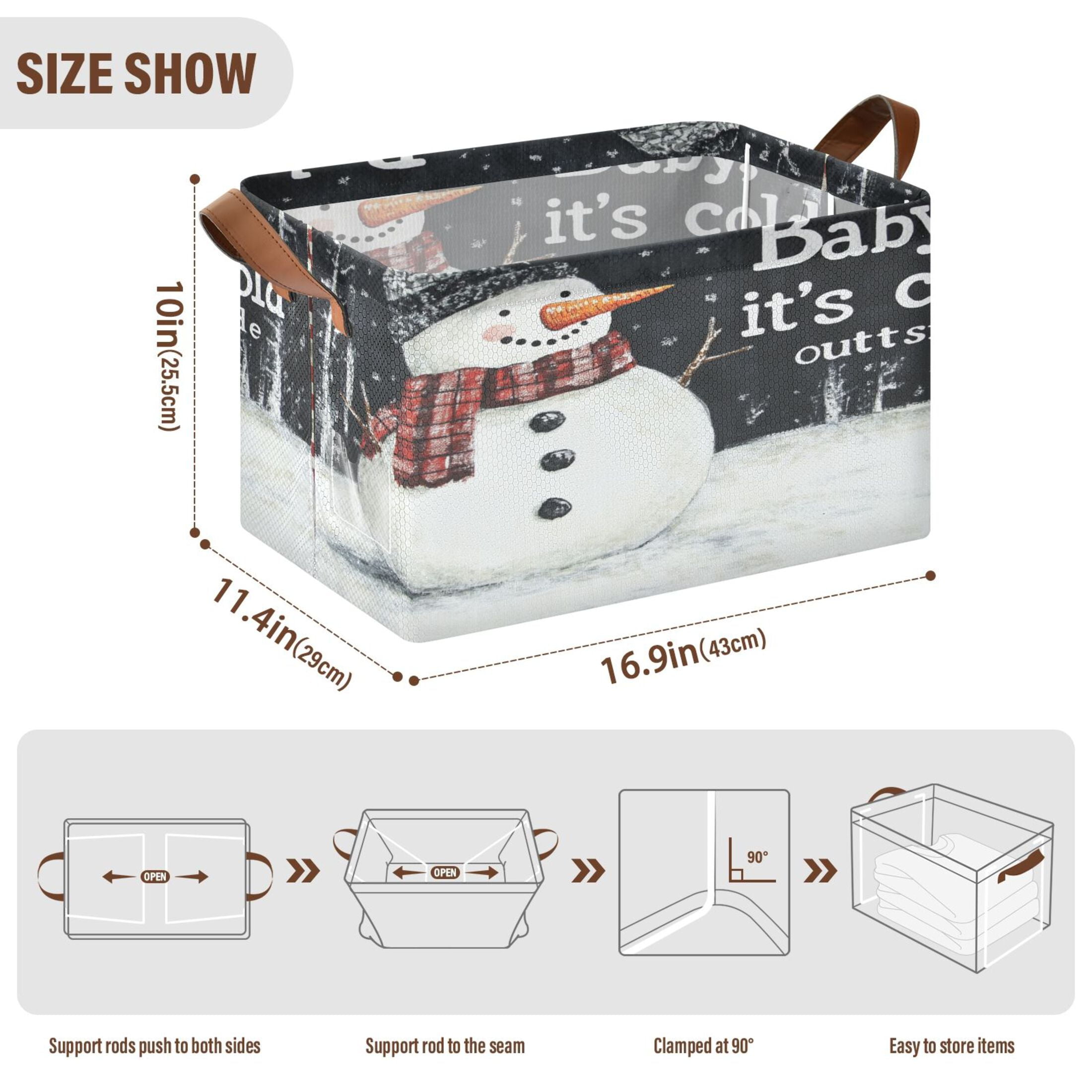 BZSMCE Collapsible Fabric Cube Storage Bins Snowman with The Words ...