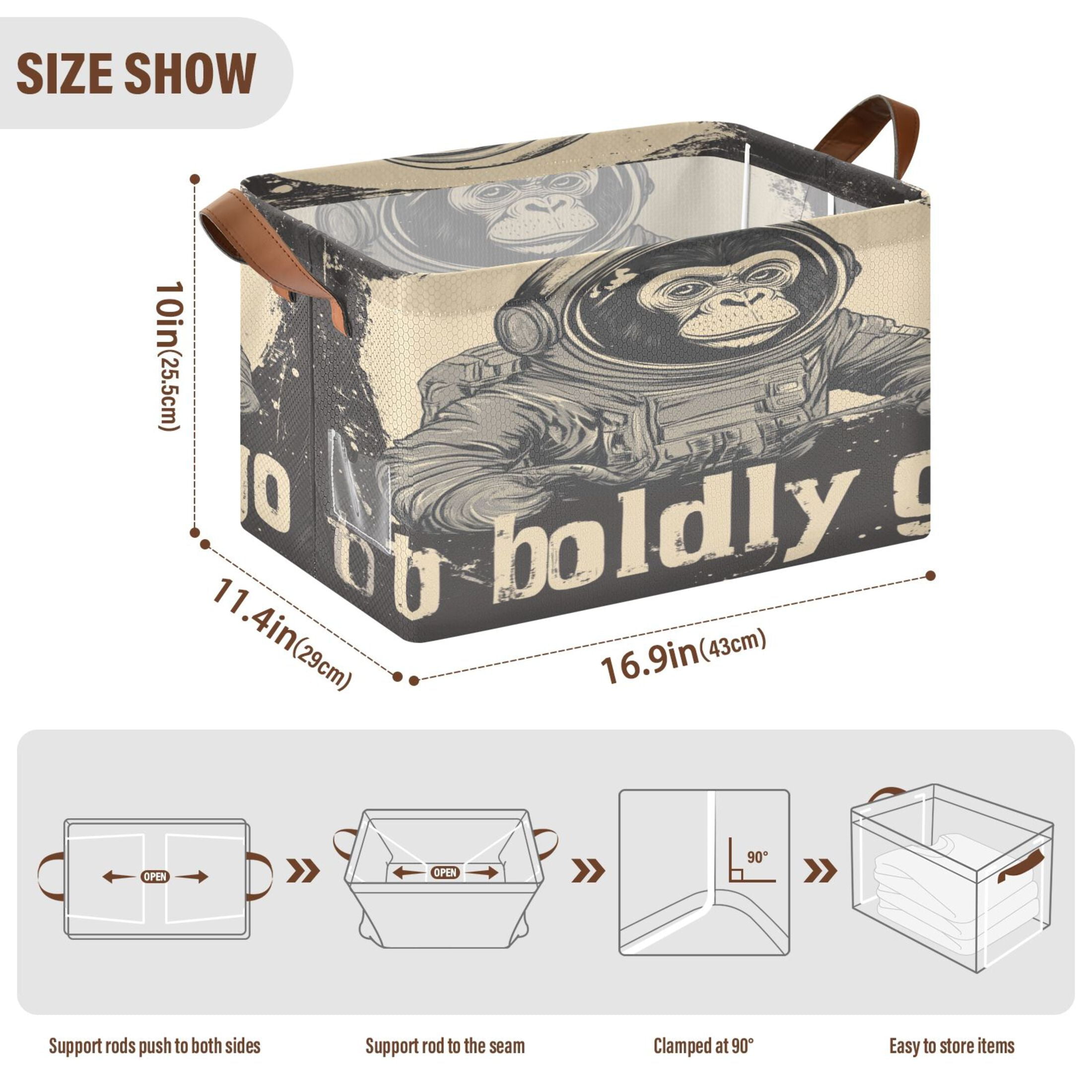 BZSMCE Collapsible Fabric Cube Storage Bins Space Monkey Printing ...