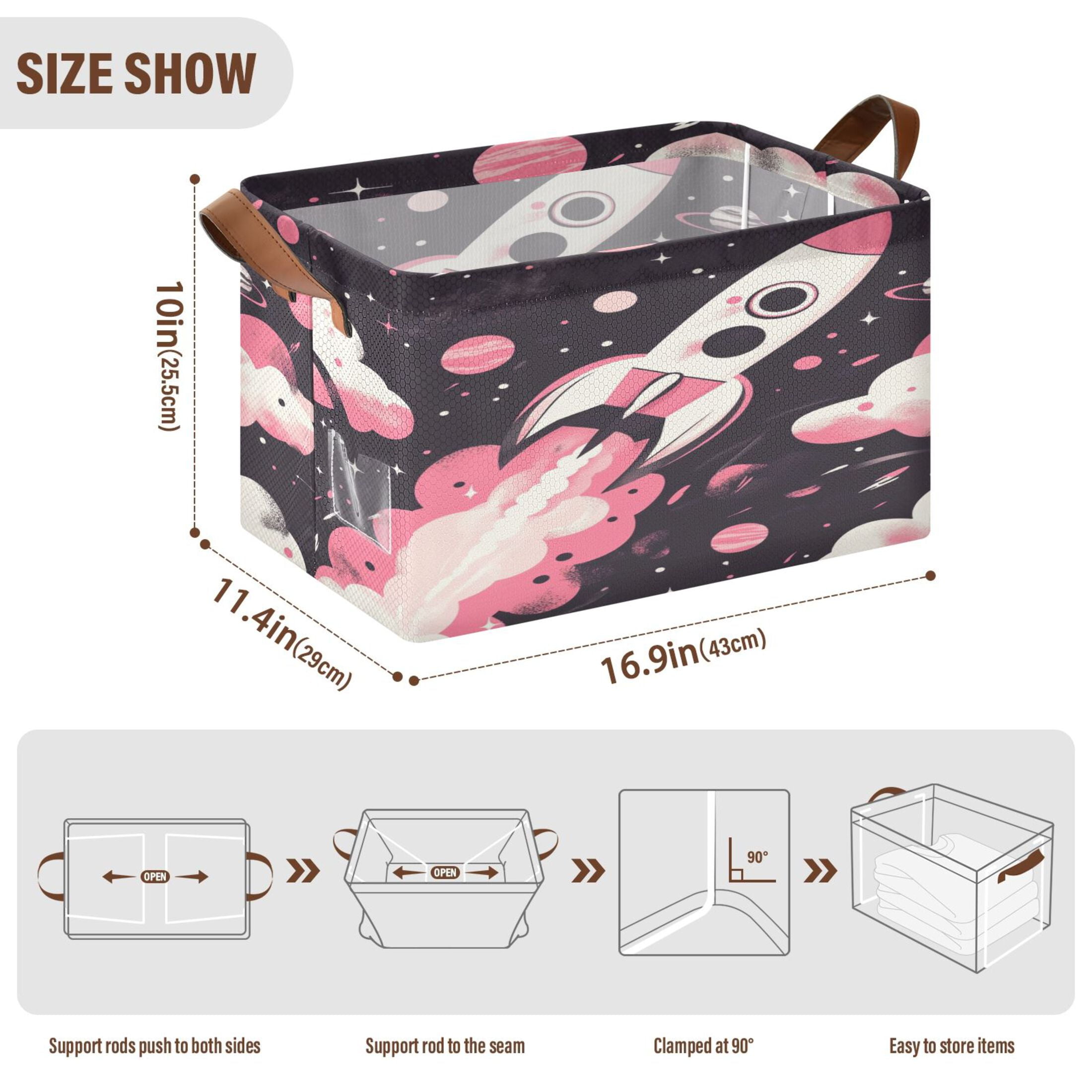 BZSMCE Collapsible Fabric Cube Storage Bins Spaceship Pinting Design ...