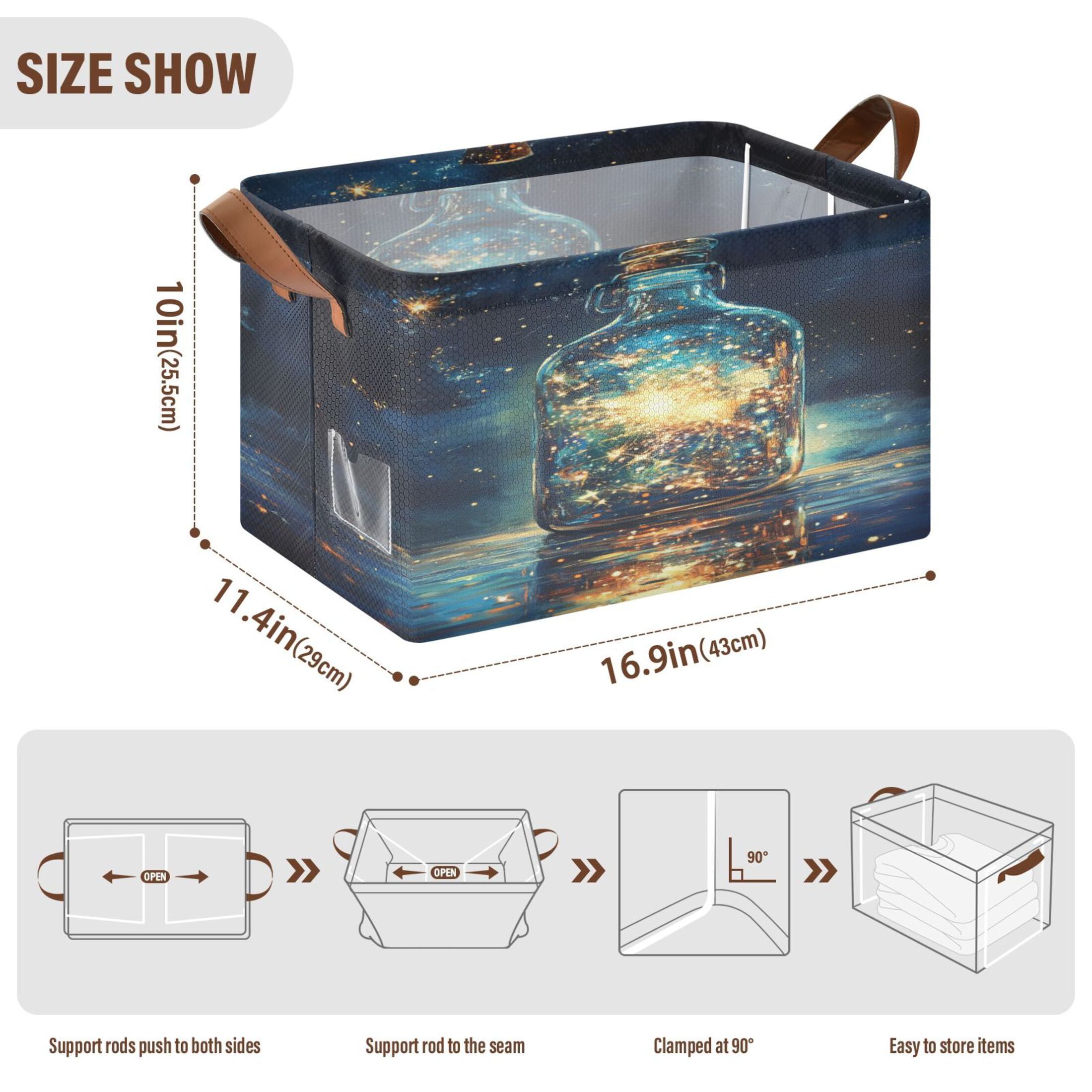 BZSMCE Collapsible Fabric Cube Storage Bins Starlight in Bottle Design ...