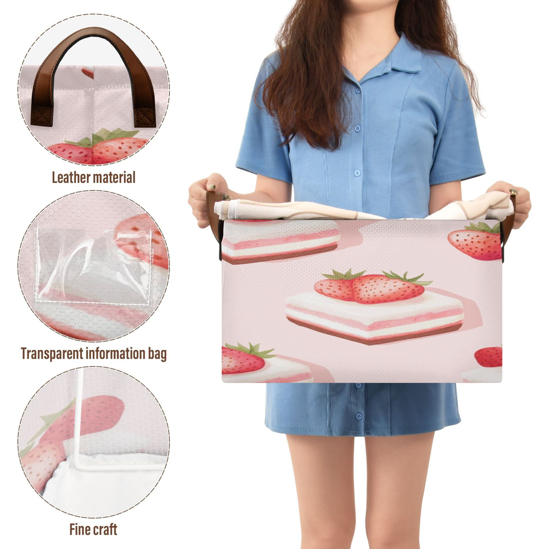 BZSMCE Collapsible Fabric Cube Storage Bins Strawberry Dessert Design ...