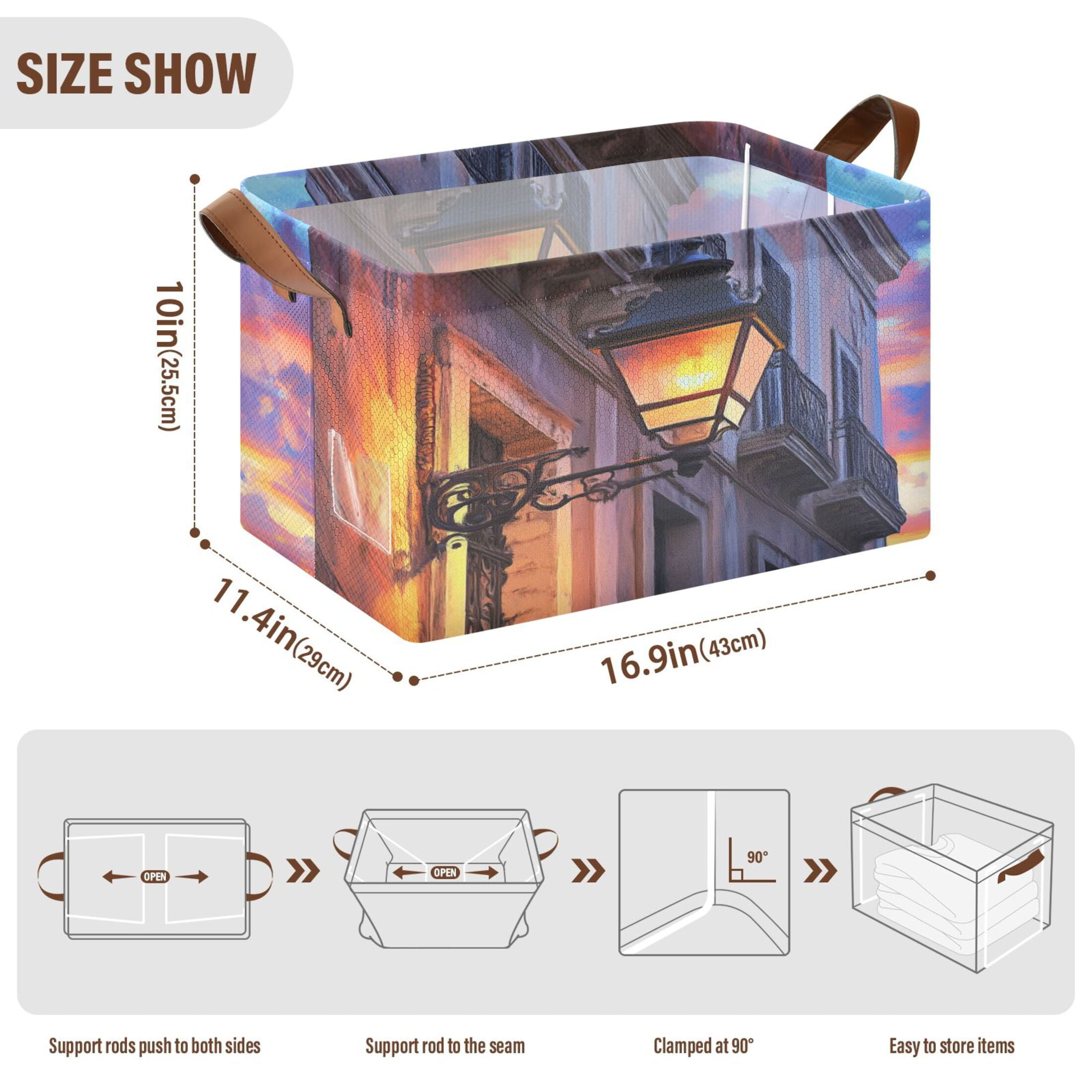 BZSMCE Collapsible Fabric Cube Storage Bins Sunset Scene Design Pattern ...