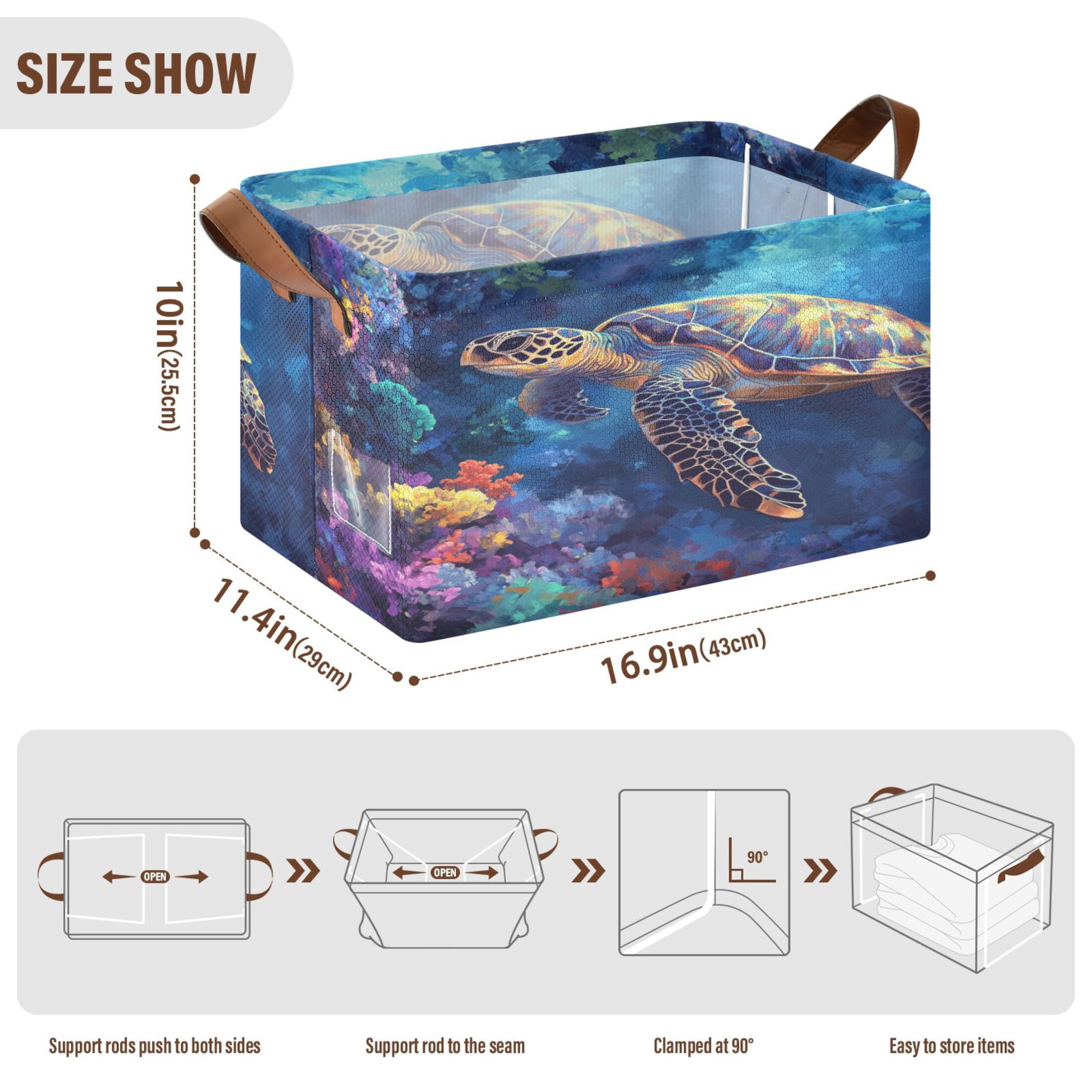 BZSMCE Collapsible Fabric Cube Storage Bins The Turtles Plainting ...