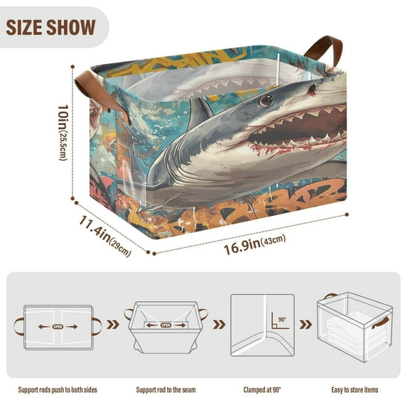 BZSMCE Collapsible Fabric Cube Storage Bins Vibrant Sharks Pattern ...