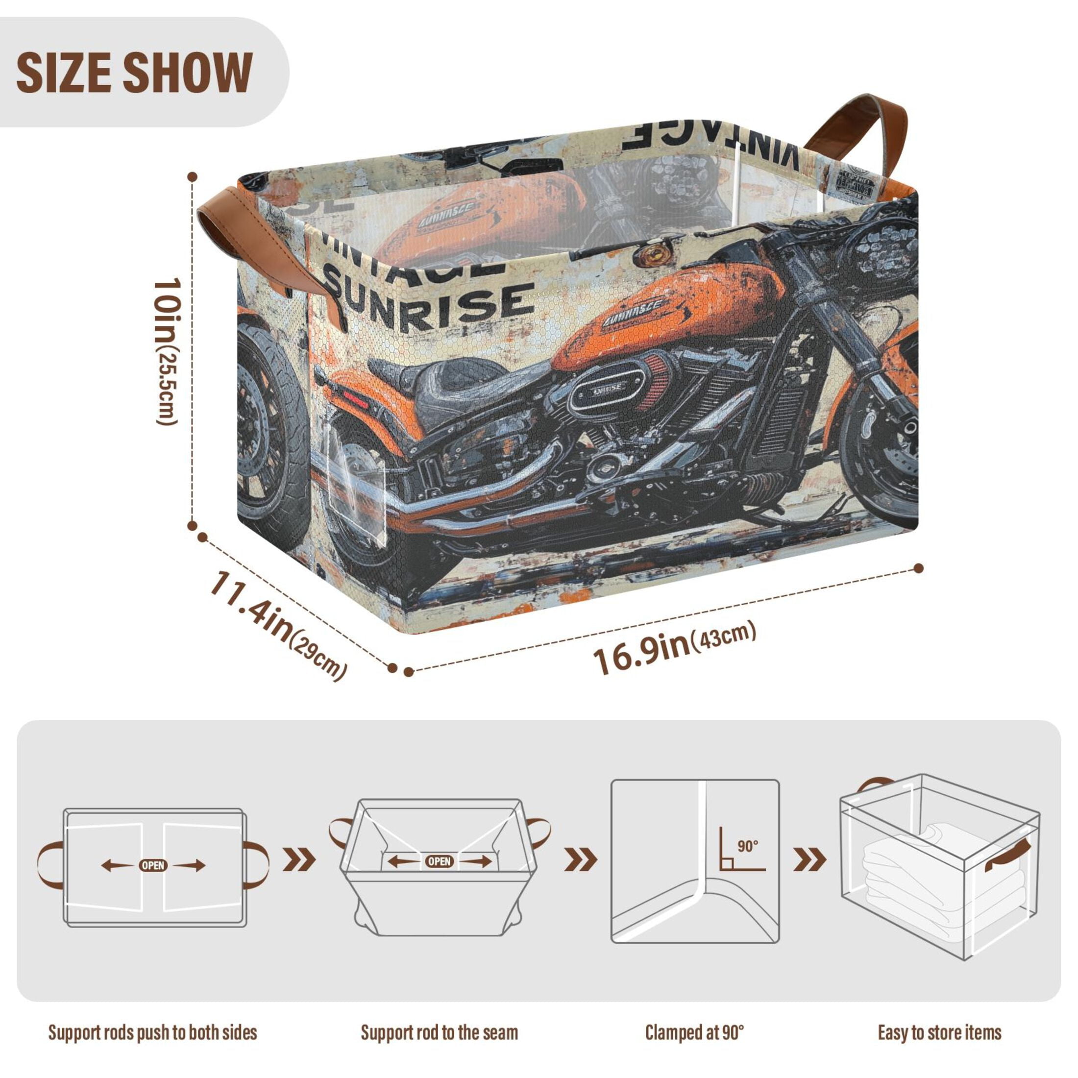BZSMCE Collapsible Fabric Cube Storage Bins Vintage Motorcycle Design ...