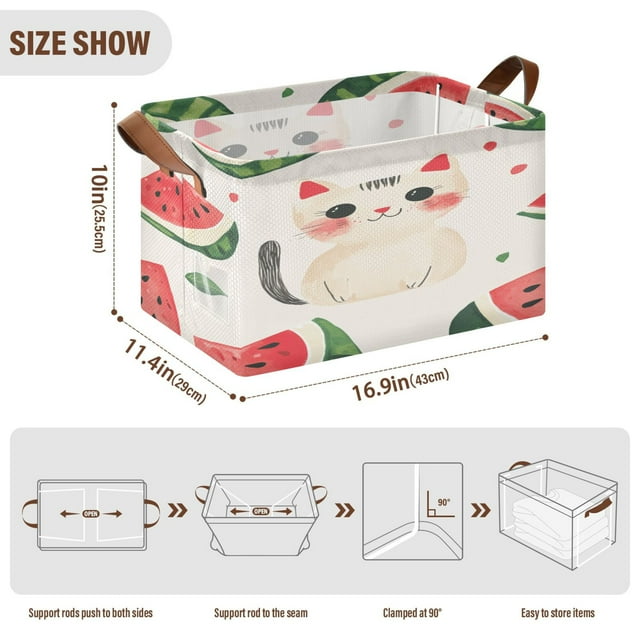 BZSMCE Collapsible Fabric Cube Storage Bins Watermelon Cat Design ...