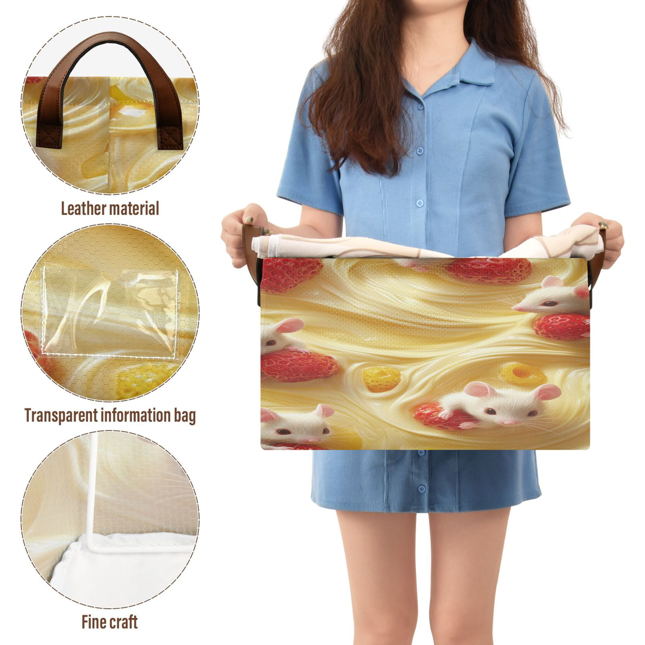 BZSMCE Collapsible Fabric Cube Storage Bins White Cut Mice Design ...