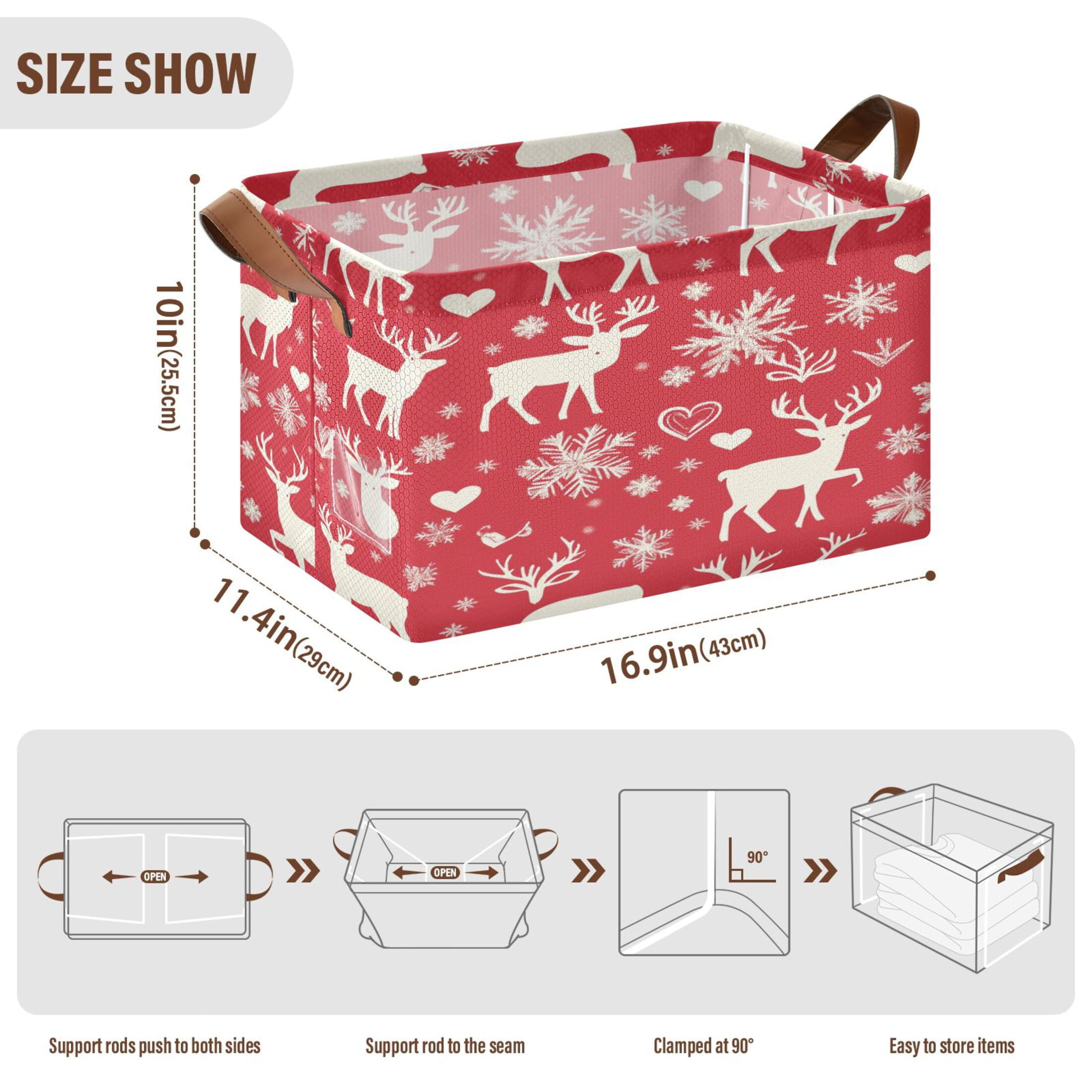 BZSMCE Collapsible Fabric Cube Storage Bins White Reindeer and ...