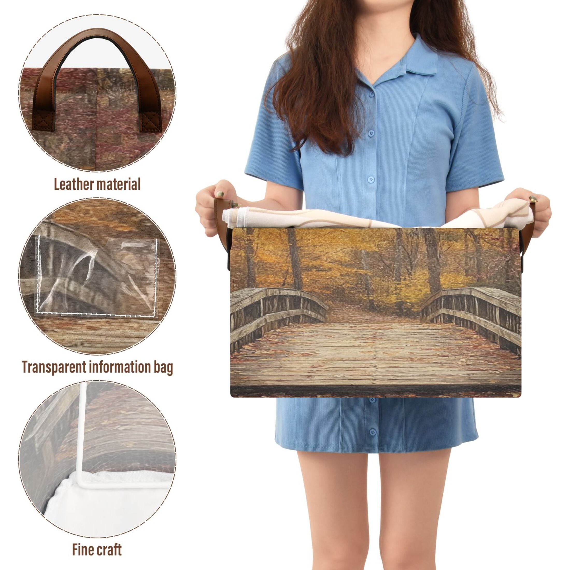 BZSMCE Collapsible Fabric Cube Storage Bins Wooden Bridge Painting ...