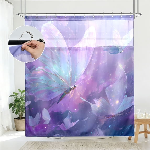 BZSMCE Color Butterfly Pattern Bathroom Shower Curtain Set with Hooks ...